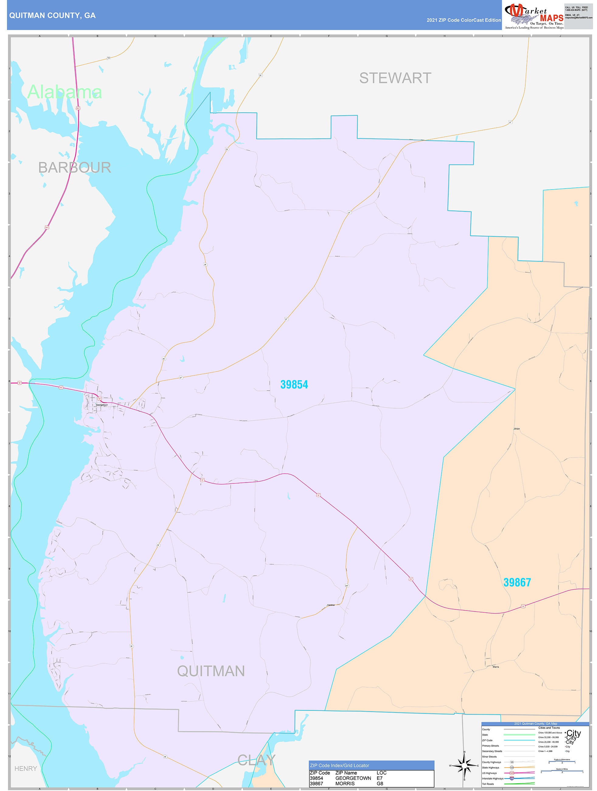 Quitman County, GA Wall Map Color Cast Style by MarketMAPS - MapSales.com