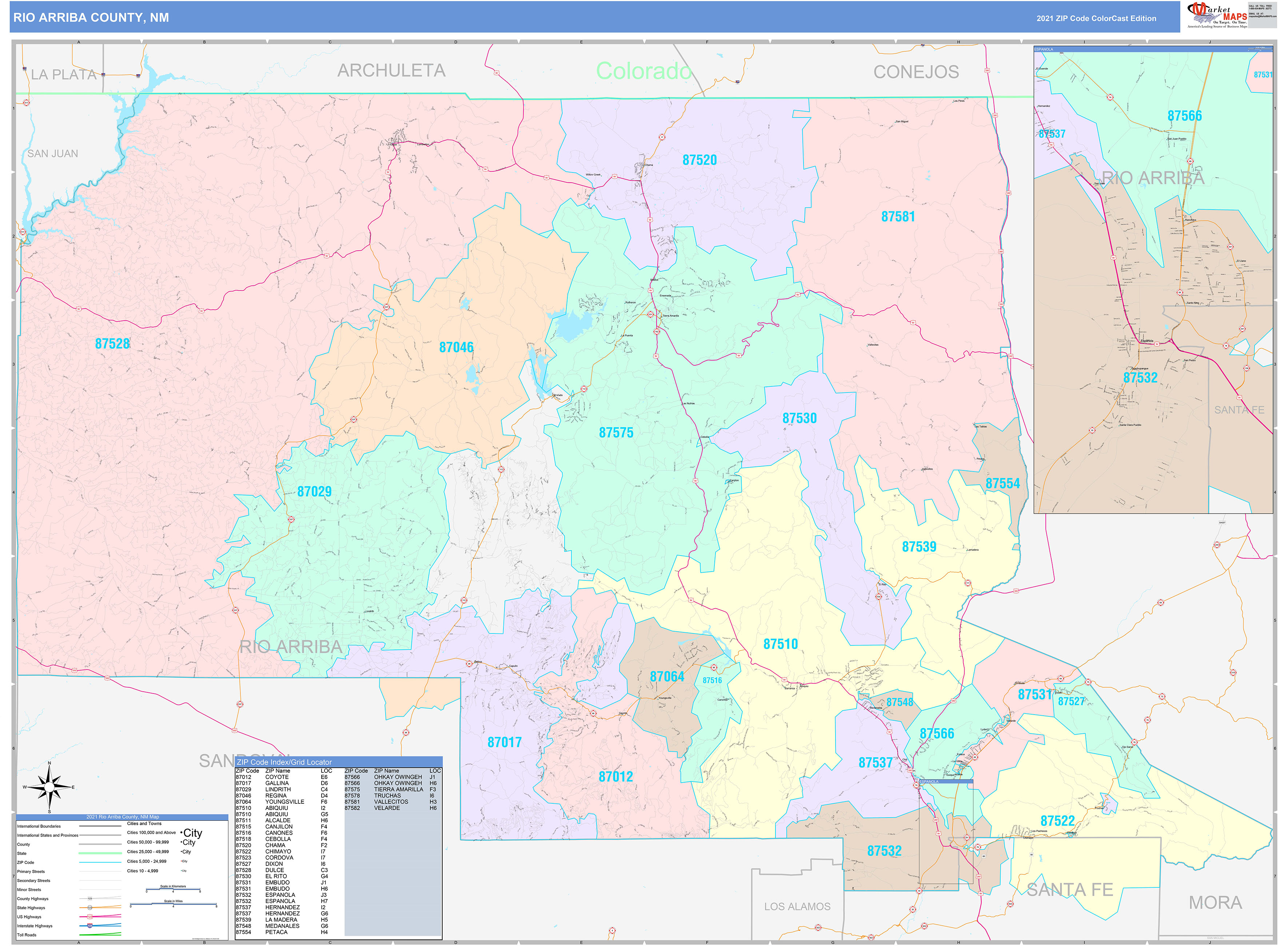 Rio Arriba County, NM Wall Map Color Cast Style by MarketMAPS - MapSales