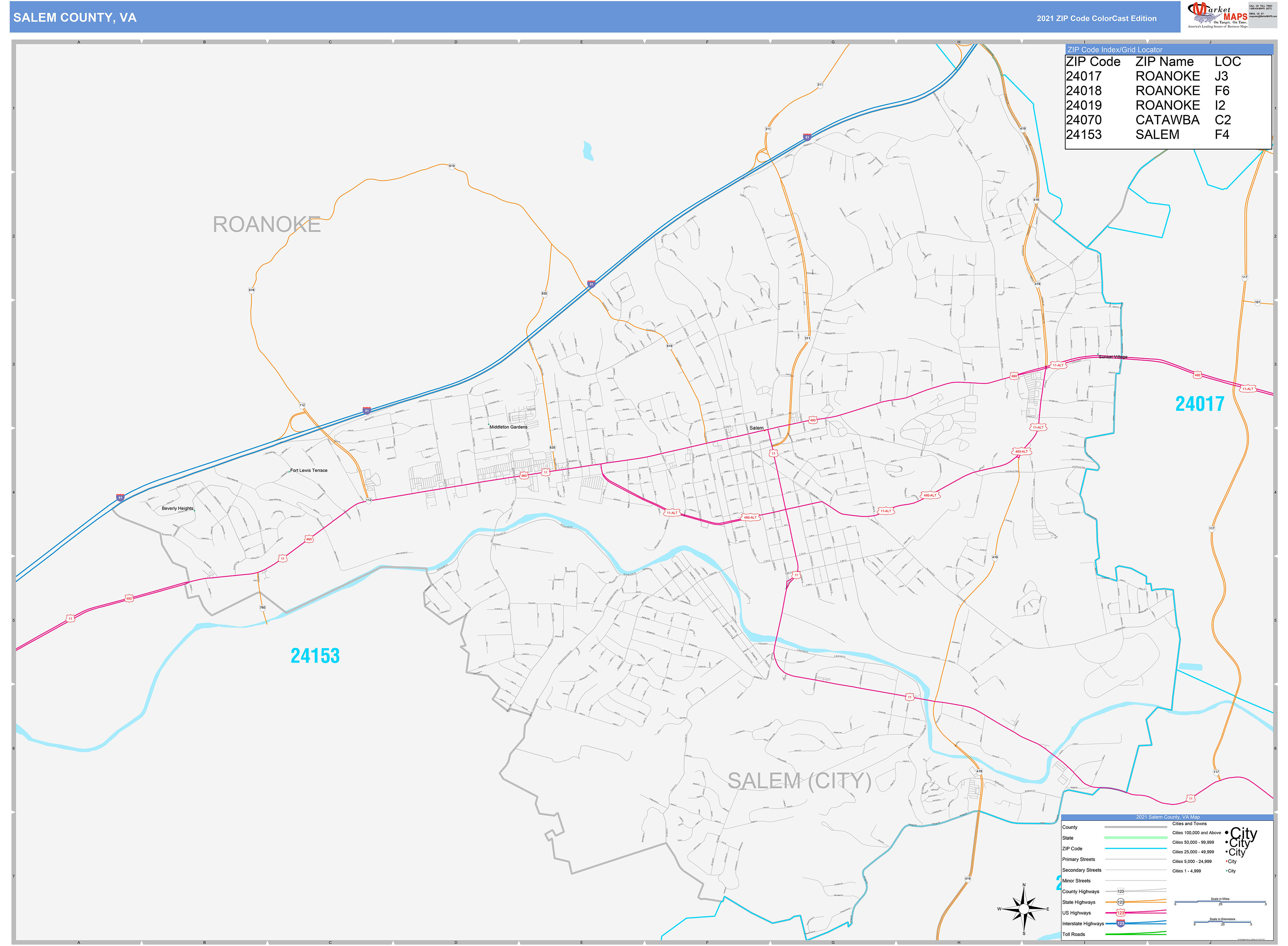 Salem County, VA Wall Map Color Cast Style by MarketMAPS - MapSales