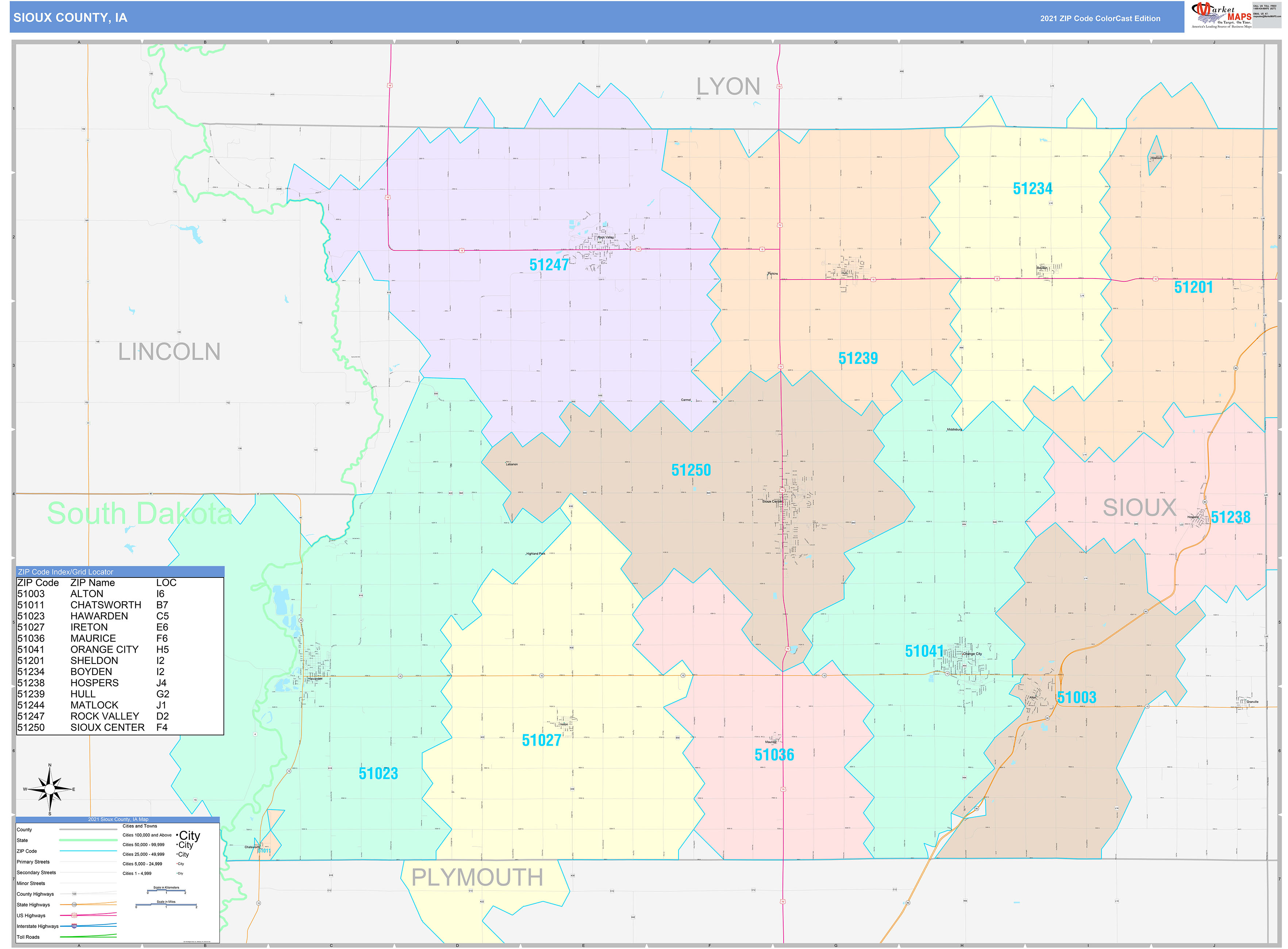 Sioux County, IA Wall Map Color Cast Style by MarketMAPS - MapSales Sioux County, IA Wall Map Color Cast Style by MarketMAPS - MapSales