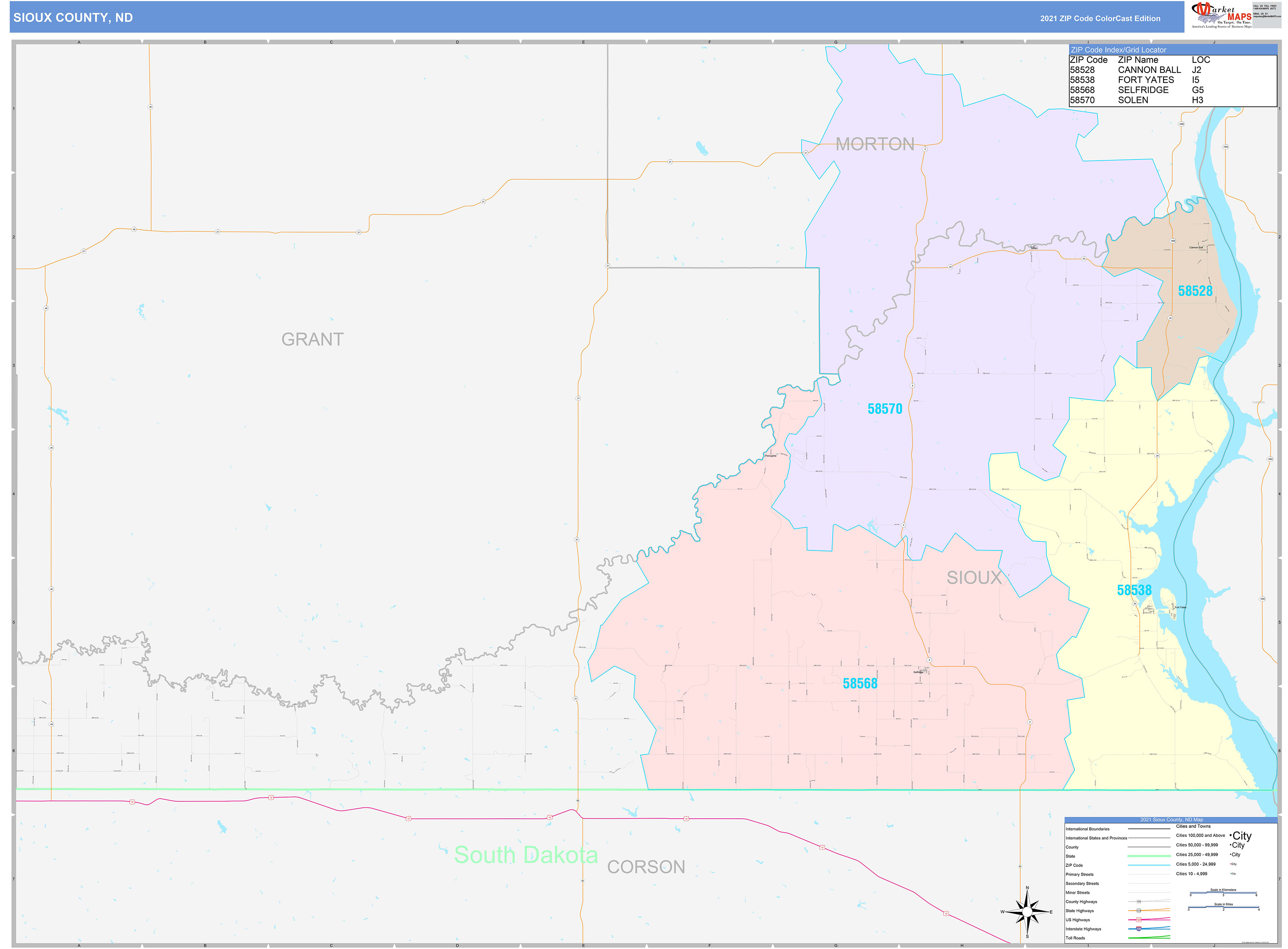 Sioux County, ND Wall Map Color Cast Style by MarketMAPS - MapSales