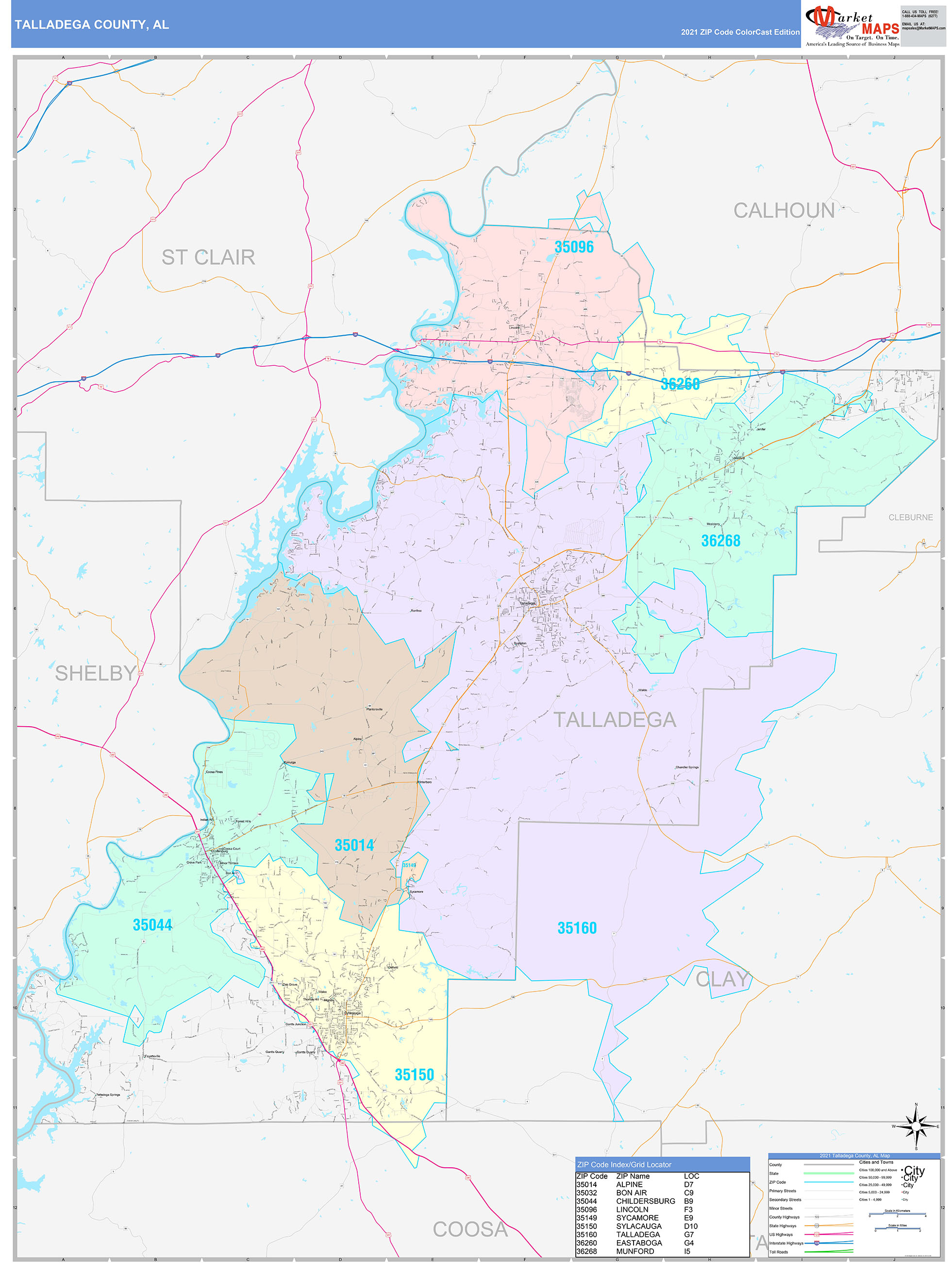 Talladega County, AL Wall Map Color Cast Style by MarketMAPS - MapSales Talladega County, AL Wall Map Color Cast Style by MarketMAPS - MapSales