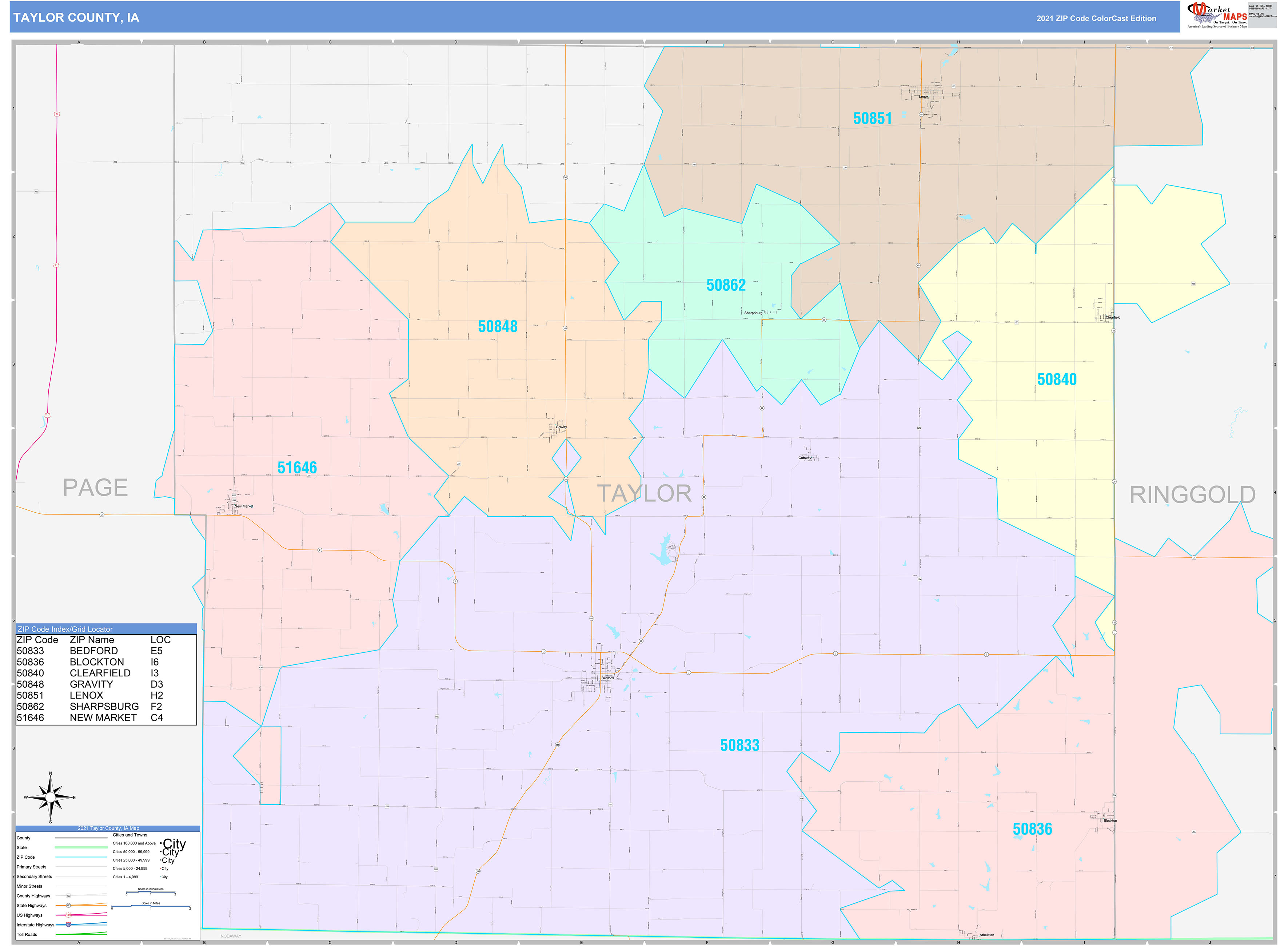 Taylor County, IA Wall Map Color Cast Style by MarketMAPS - MapSales.com
