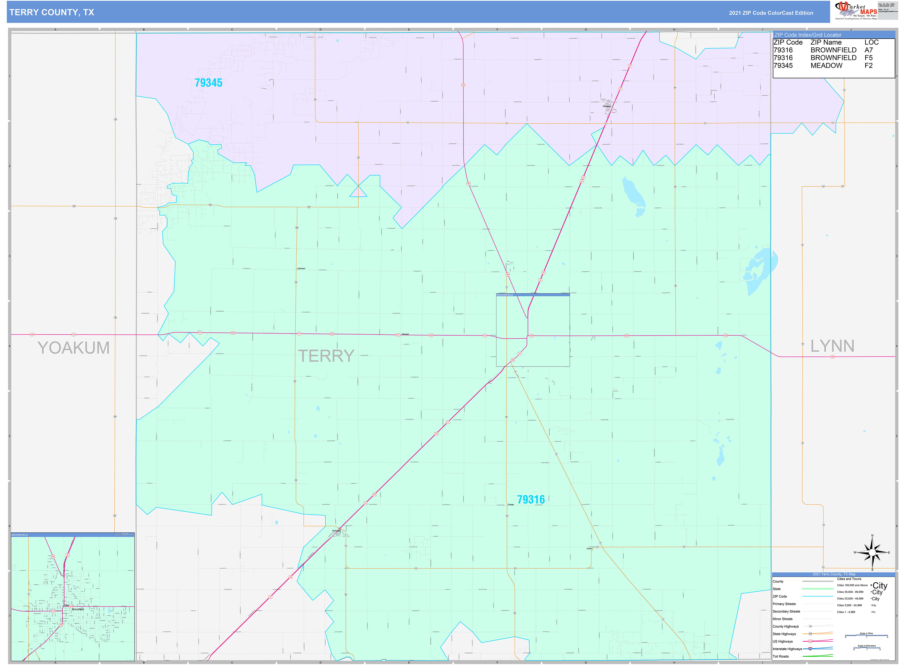 Terry County, TX Wall Map Color Cast Style by MarketMAPS - MapSales.com