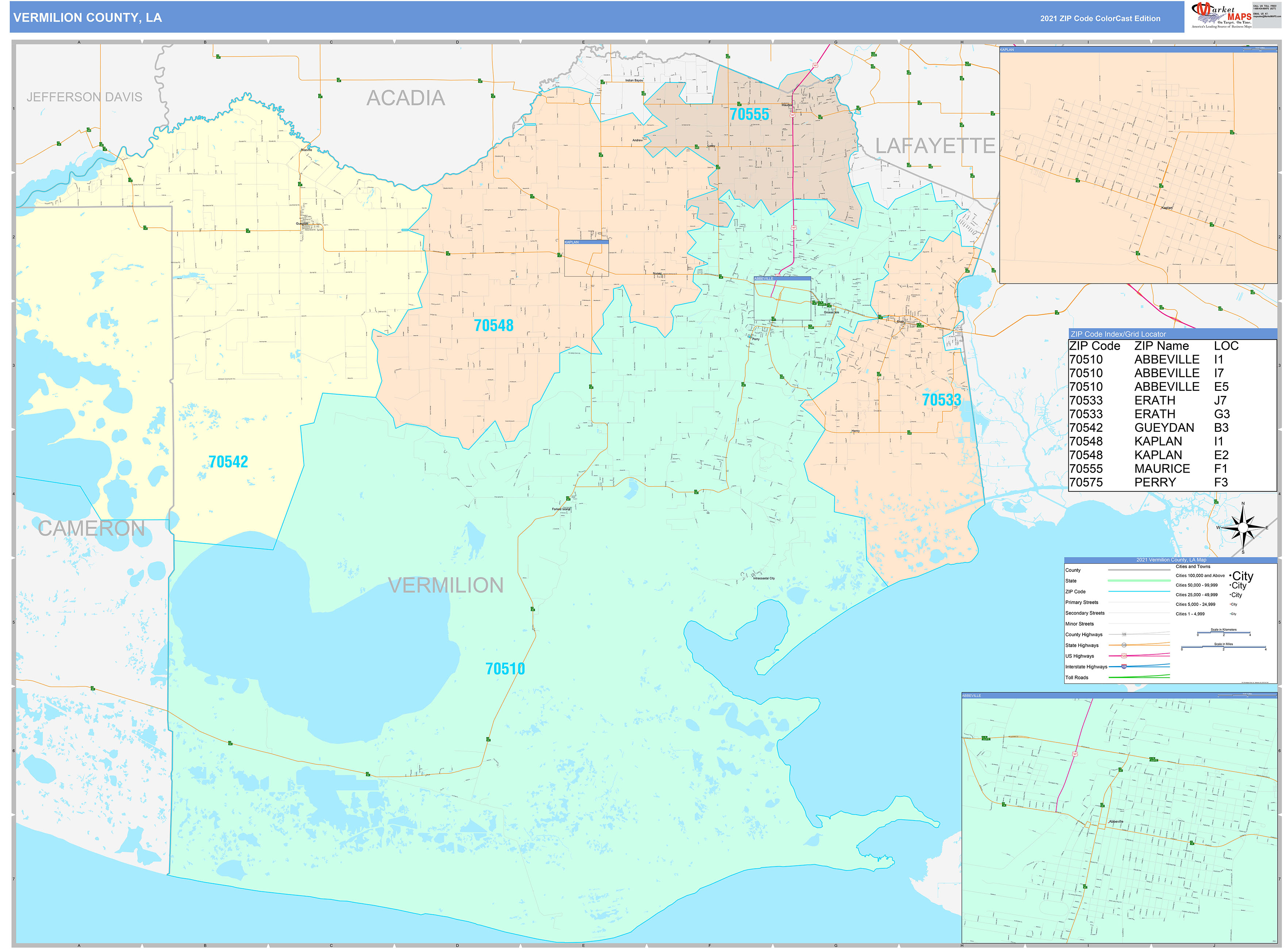 Vermilion County, LA Wall Map Color Cast Style by MarketMAPS - MapSales.com
