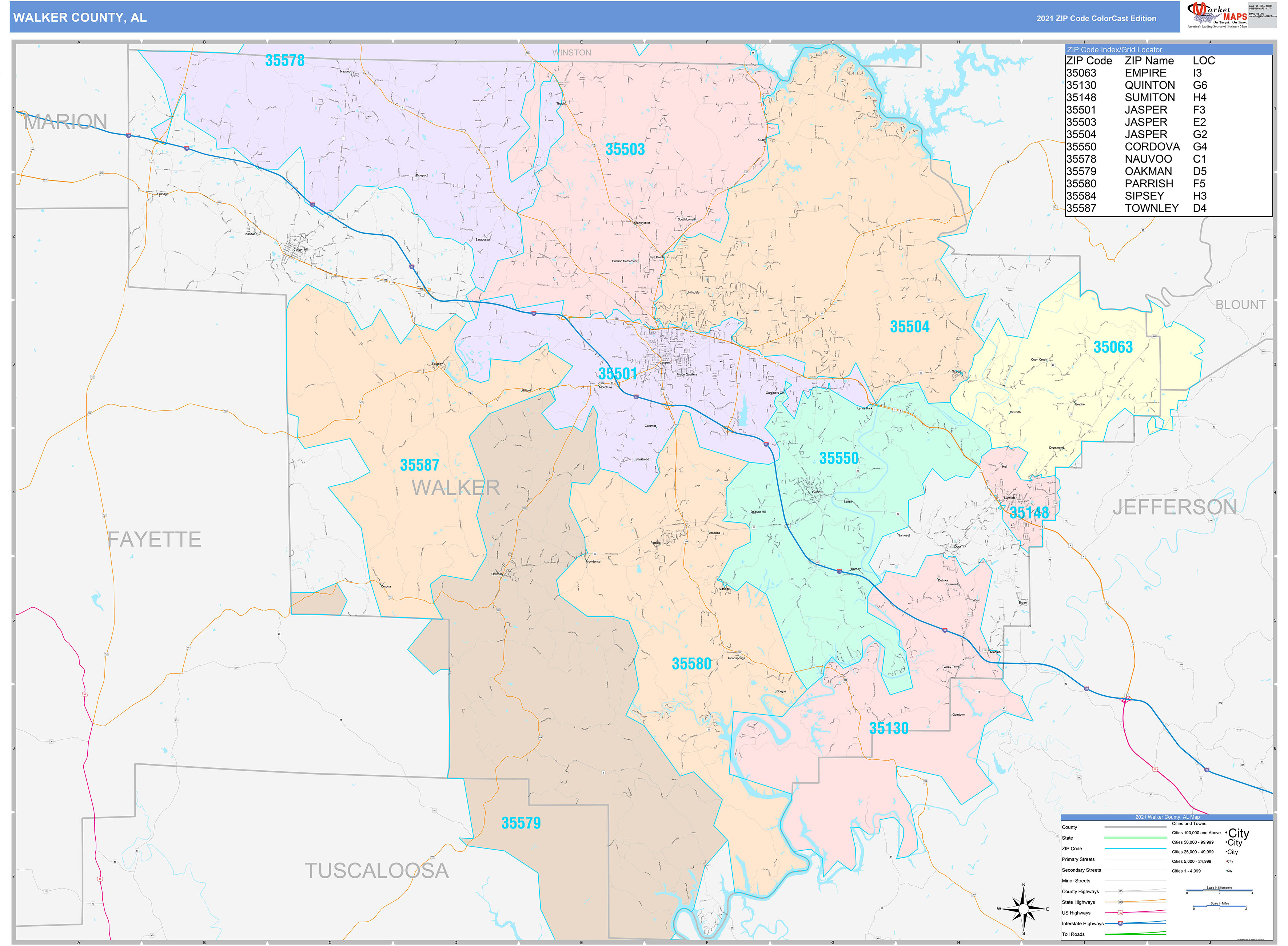 Walker County, AL Wall Map Color Cast Style by MarketMAPS - MapSales Walker County, AL Wall Map Color Cast Style by MarketMAPS - MapSales