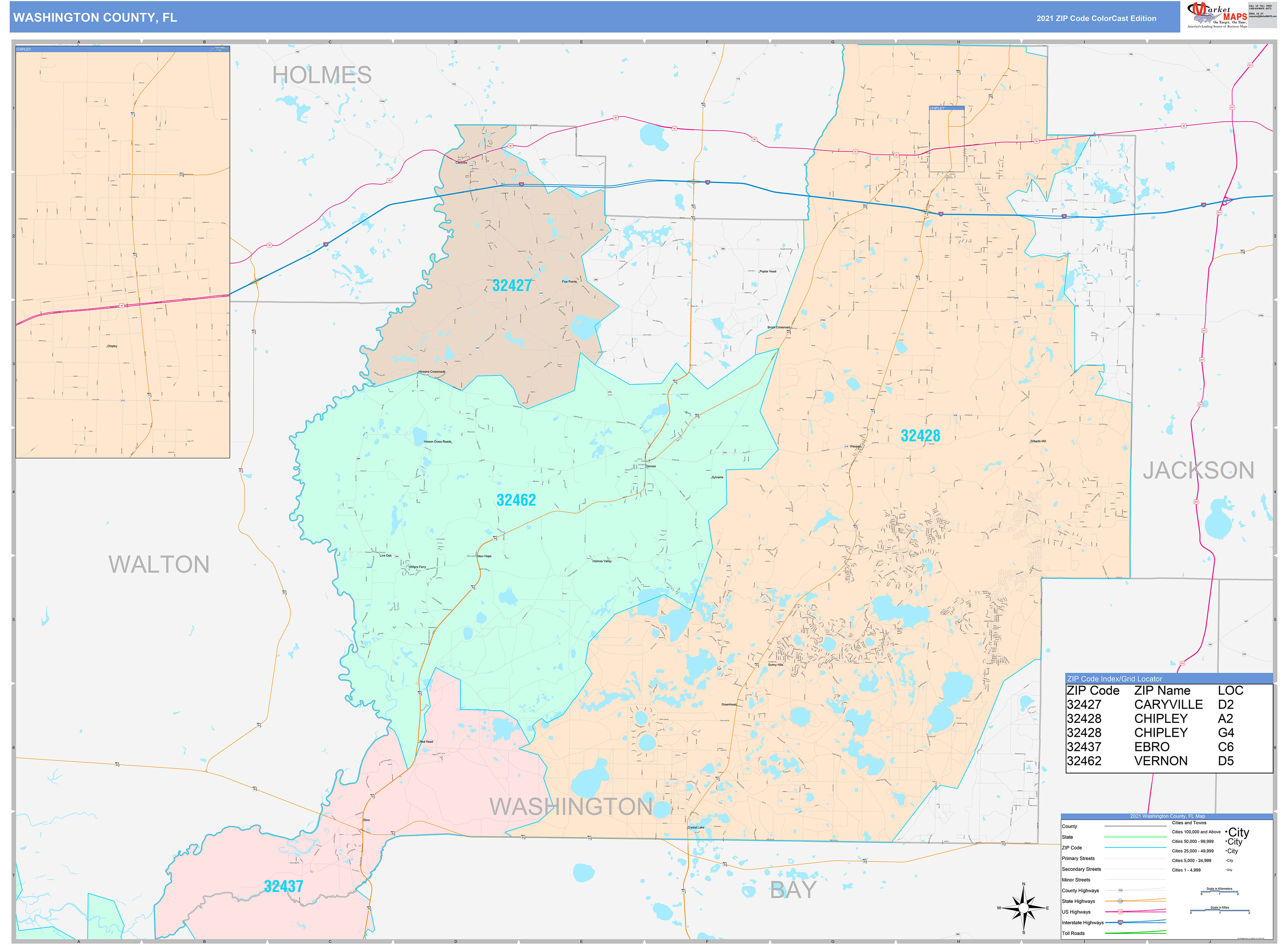 Washington County, FL Wall Map Color Cast Style by MarketMAPS - MapSales Washington County, FL Wall Map Color Cast Style by MarketMAPS - MapSales
