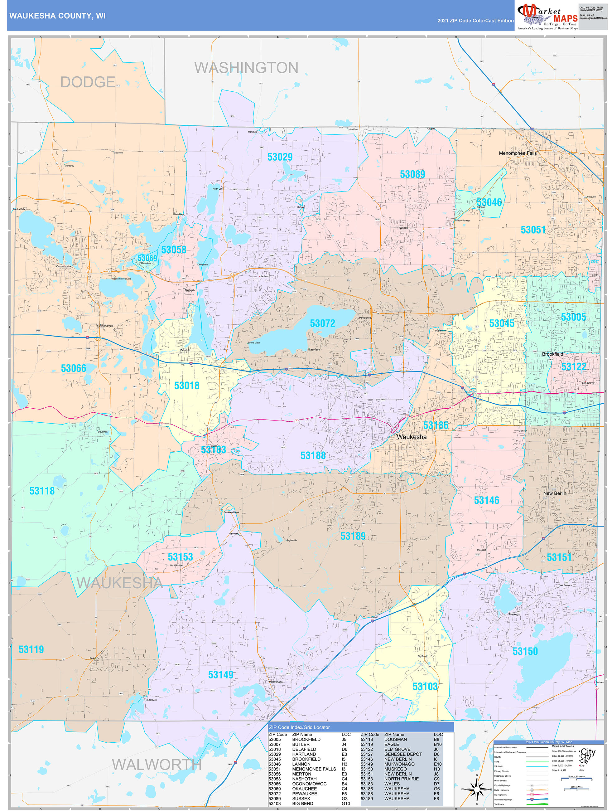 Waukesha Wisconsin Wall Map Color Cast Style By Marketmaps Mapsales