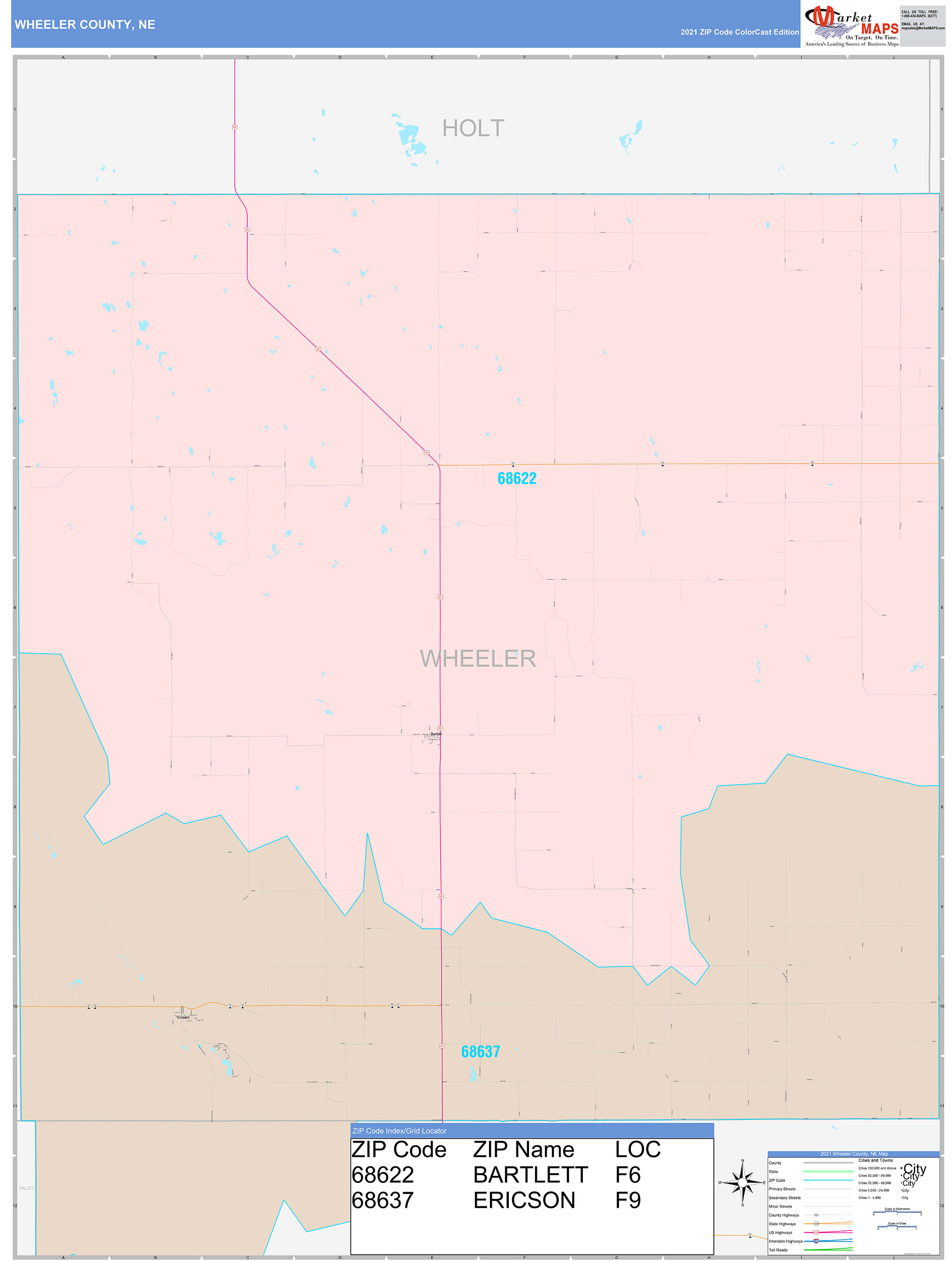 Wheeler County, NE Wall Map Color Cast Style by MarketMAPS - MapSales.com
