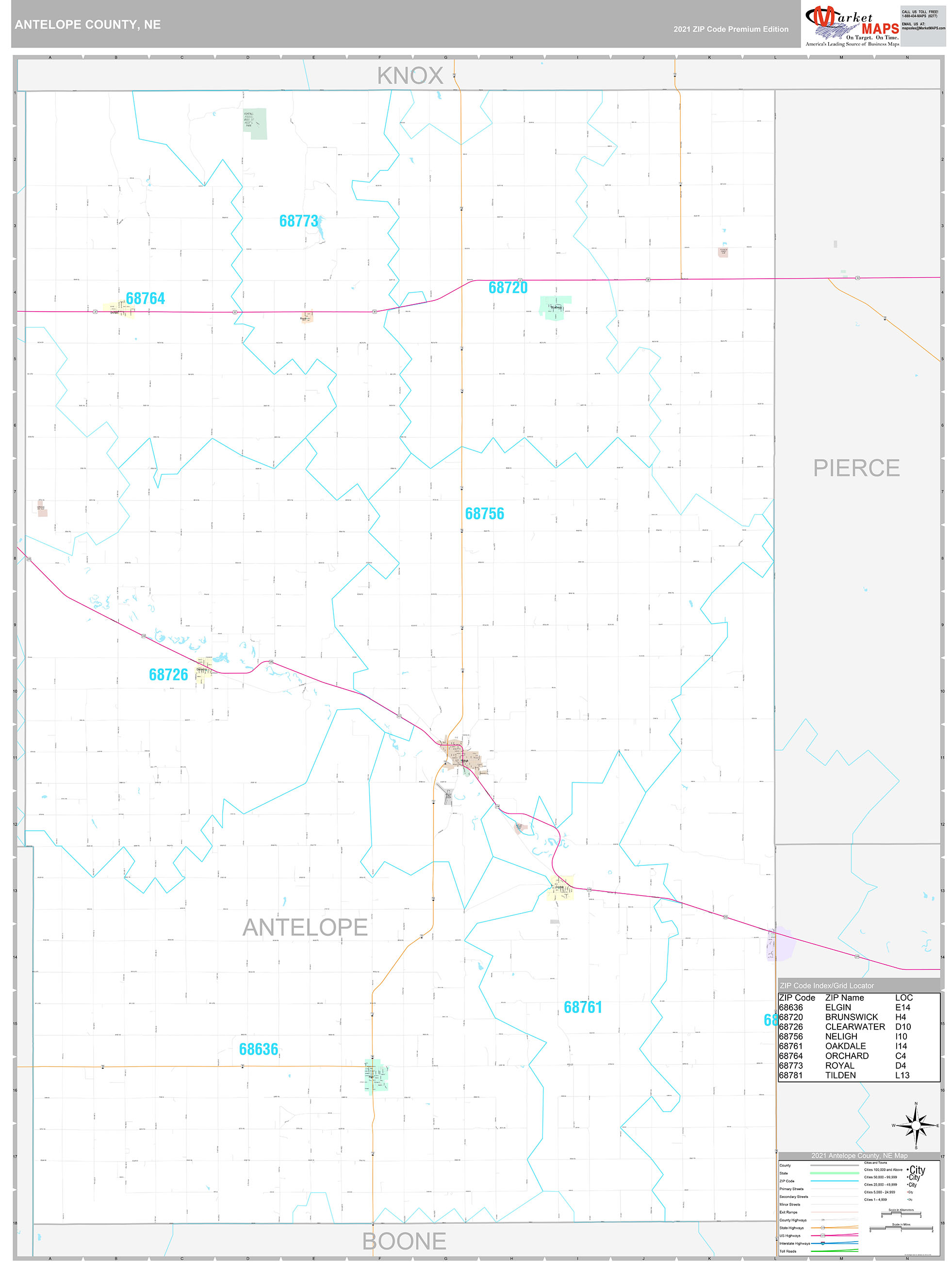 Antelope County, NE Wall Map Premium Style by MarketMAPS - MapSales