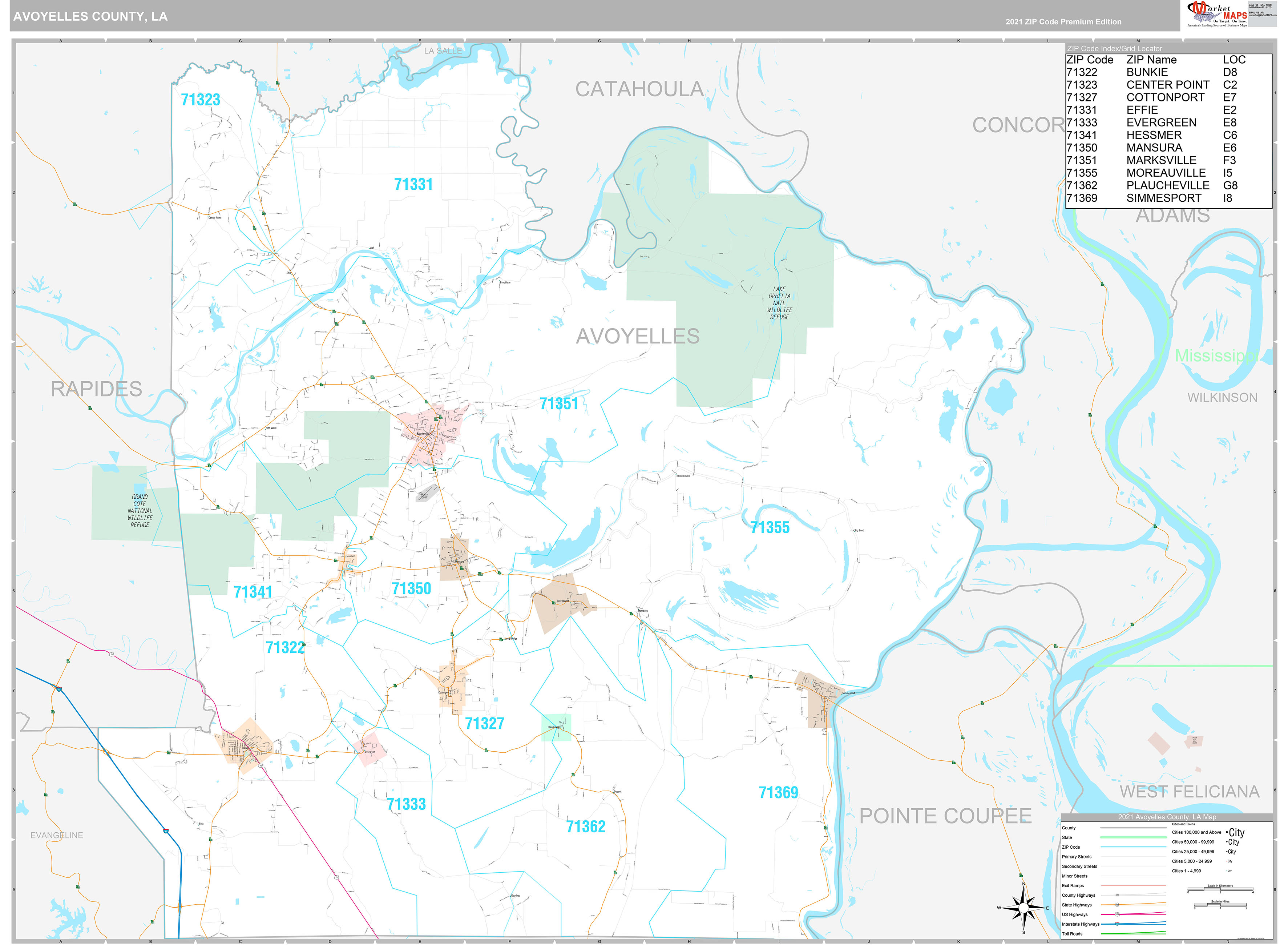 Avoyelles County, LA Wall Map Premium Style by MarketMAPS - MapSales.com