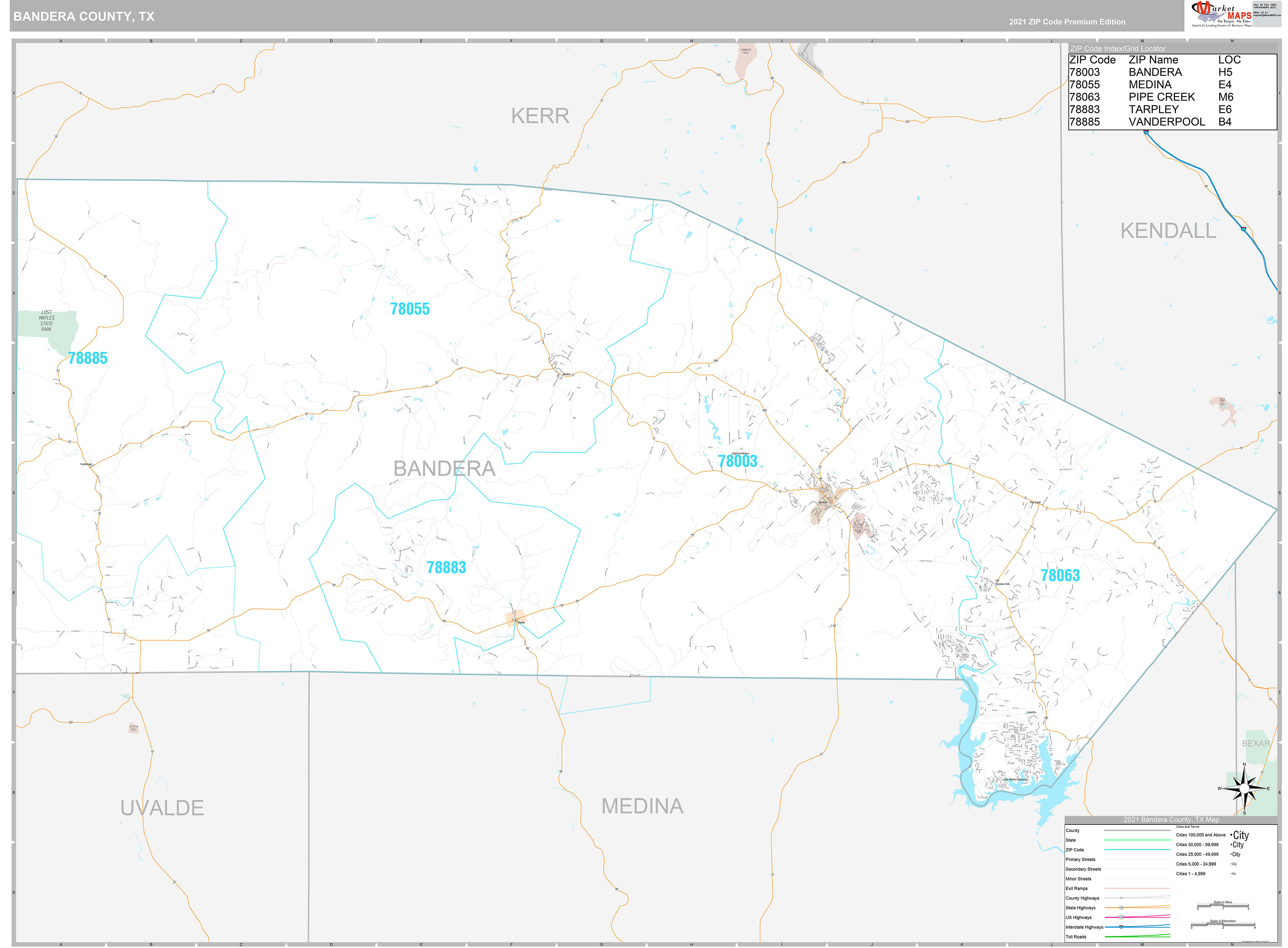 Bandera County, TX Wall Map Premium Style by MarketMAPS - MapSales