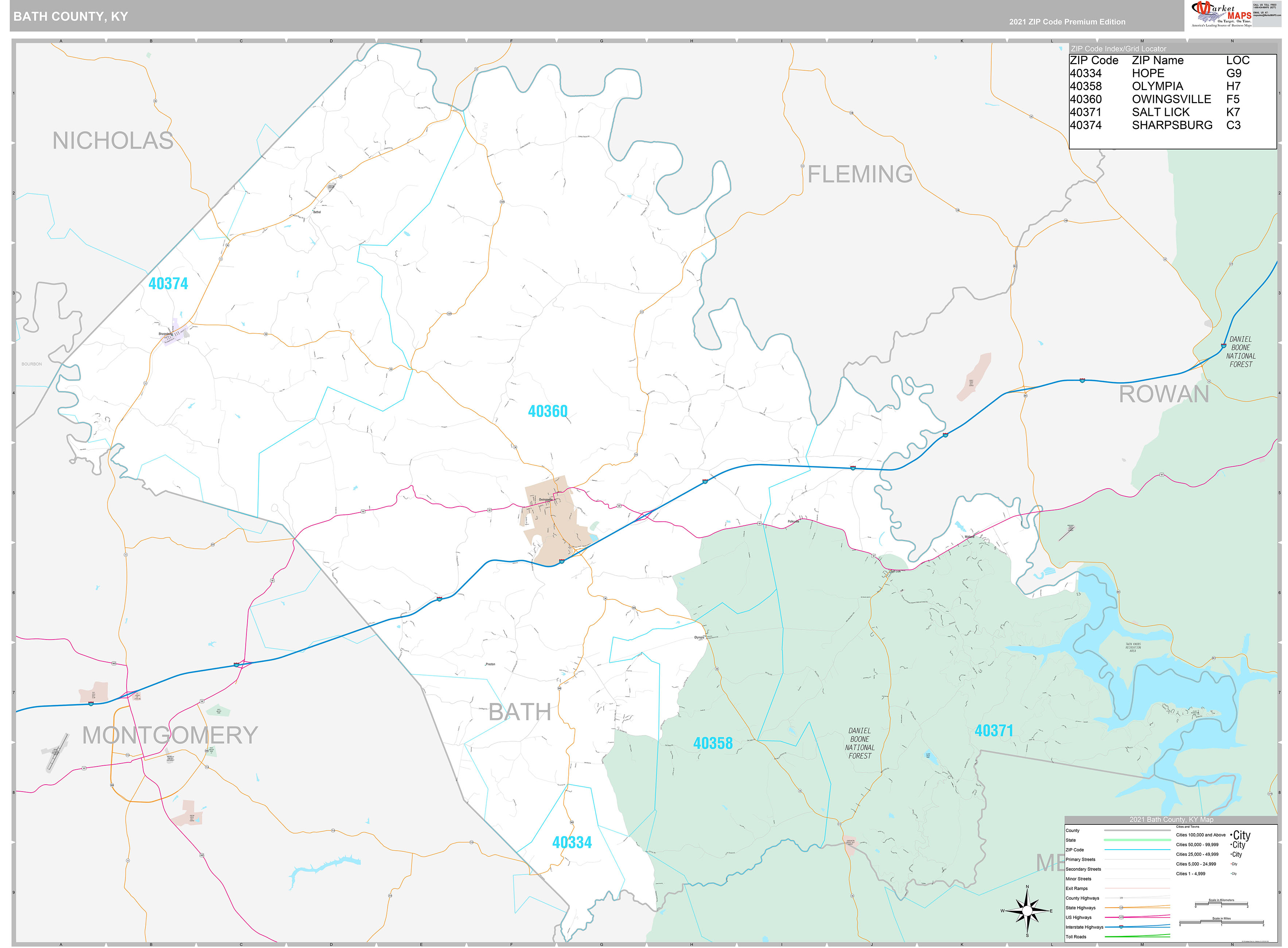 Bath County, KY Wall Map Premium Style by MarketMAPS - MapSales