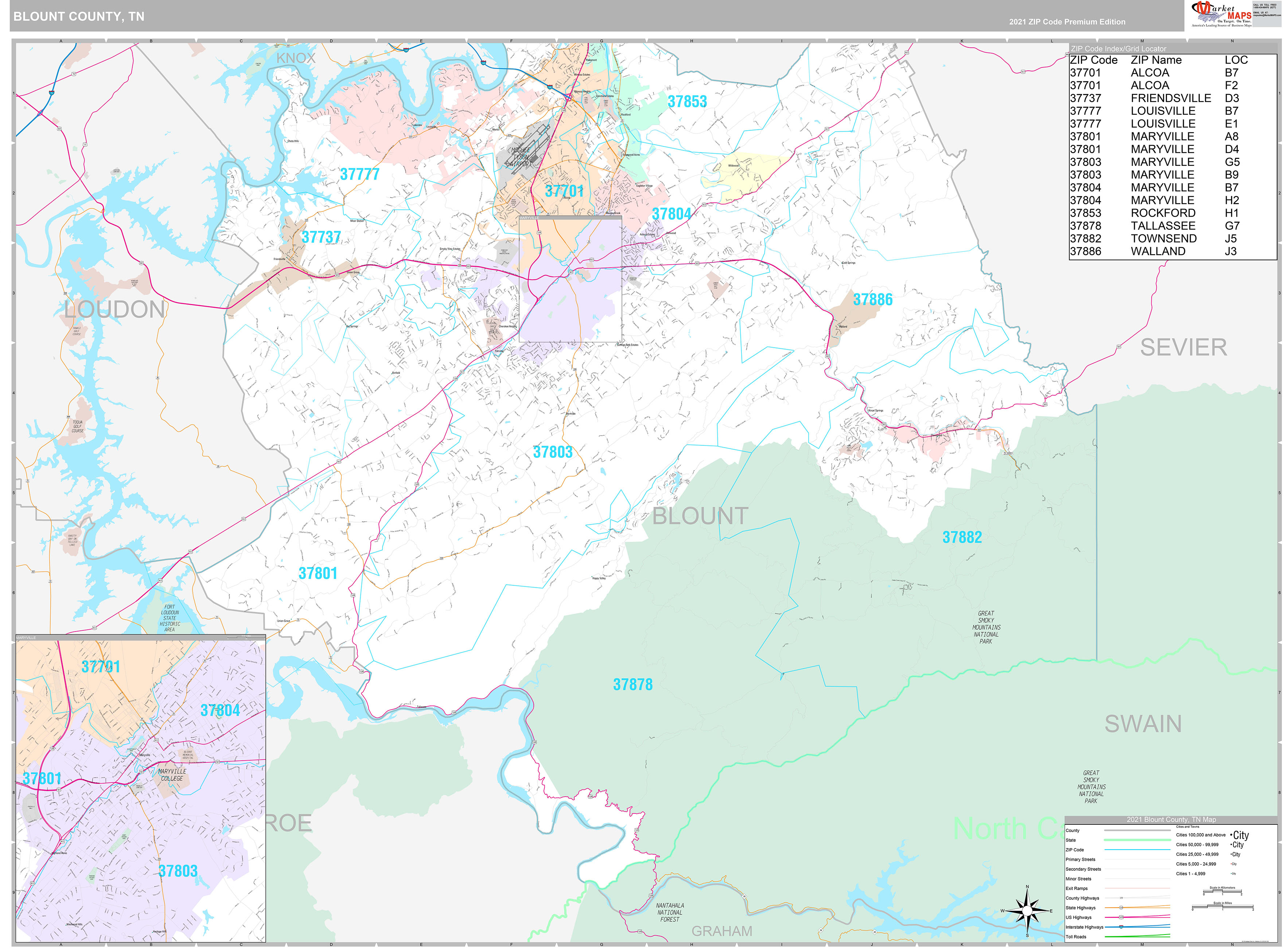 Blount County Tn Wall Map Premium Style By Marketmaps Mapsales