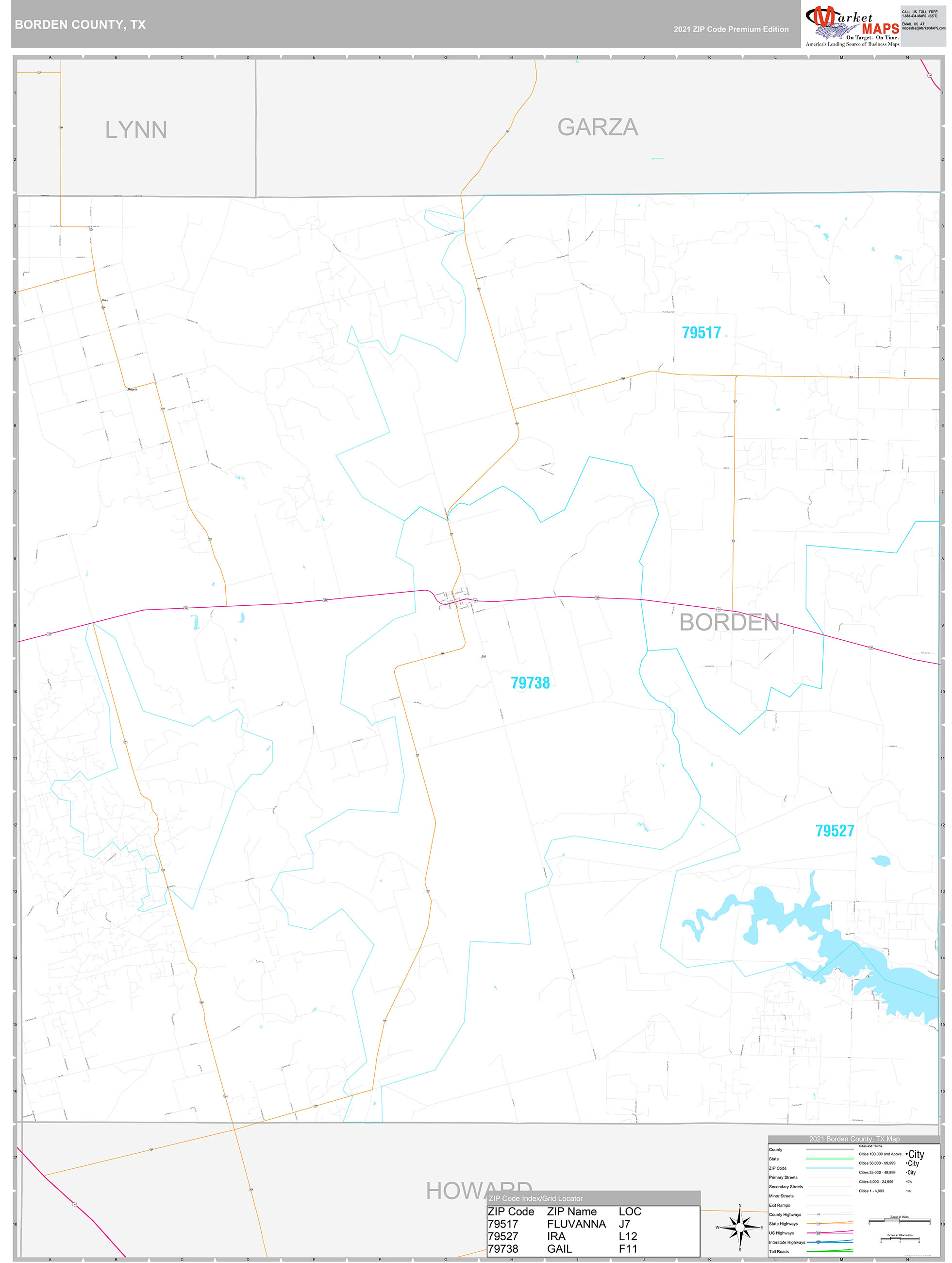 Borden County, TX Wall Map Premium Style by MarketMAPS - MapSales