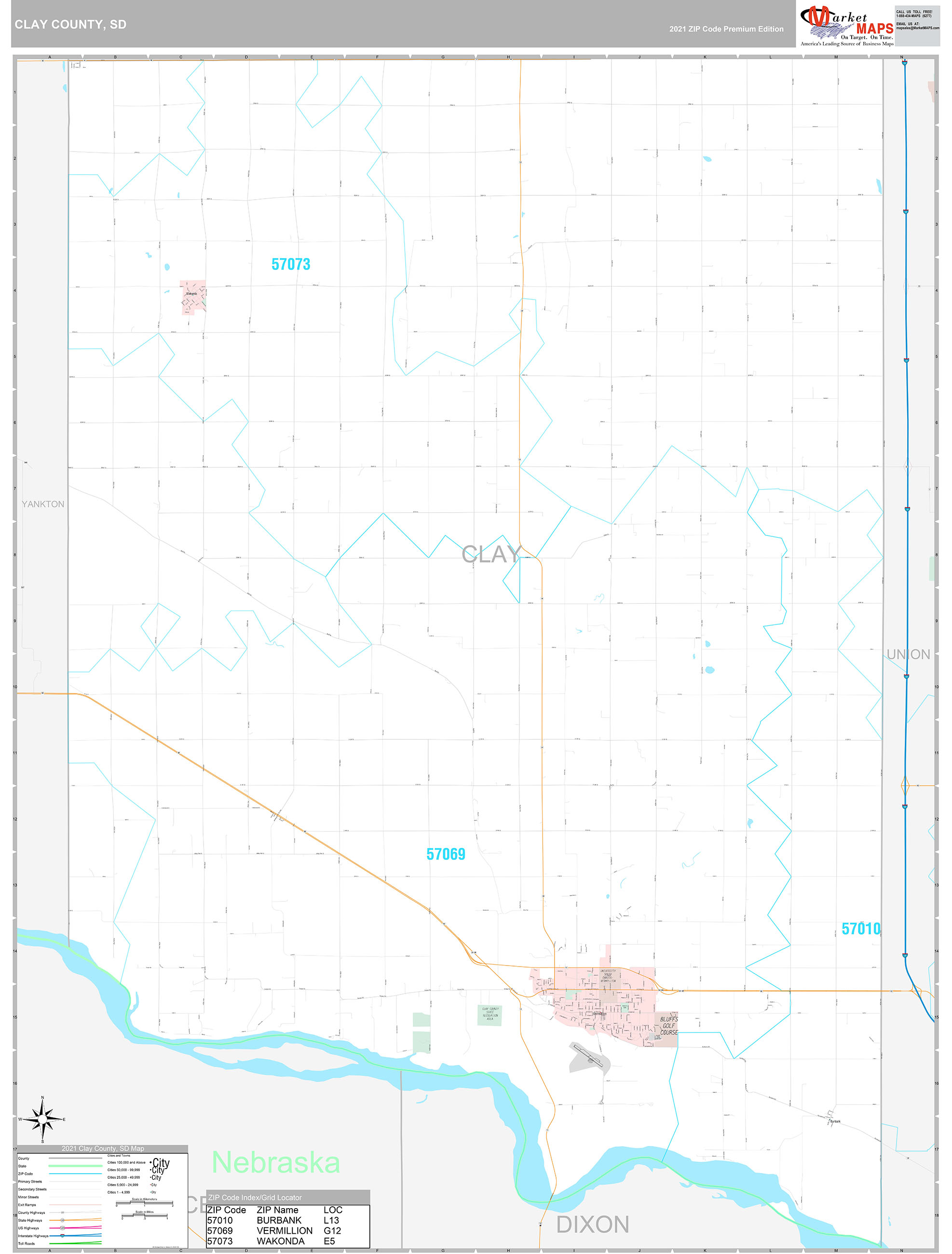 Clay County, SD Wall Map Premium Style by MarketMAPS - MapSales