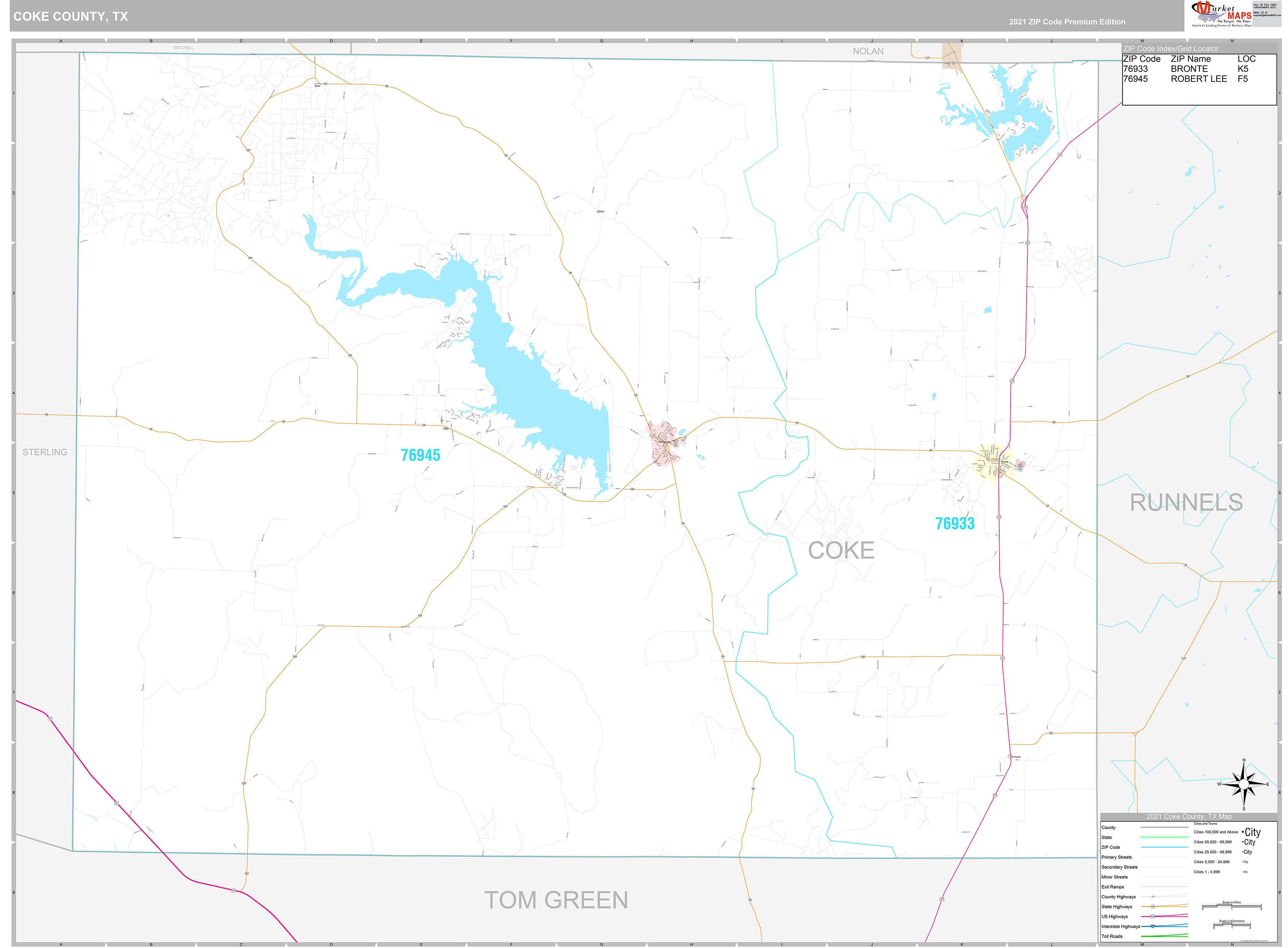 Coke County, TX Wall Map Premium Style by MarketMAPS - MapSales.com