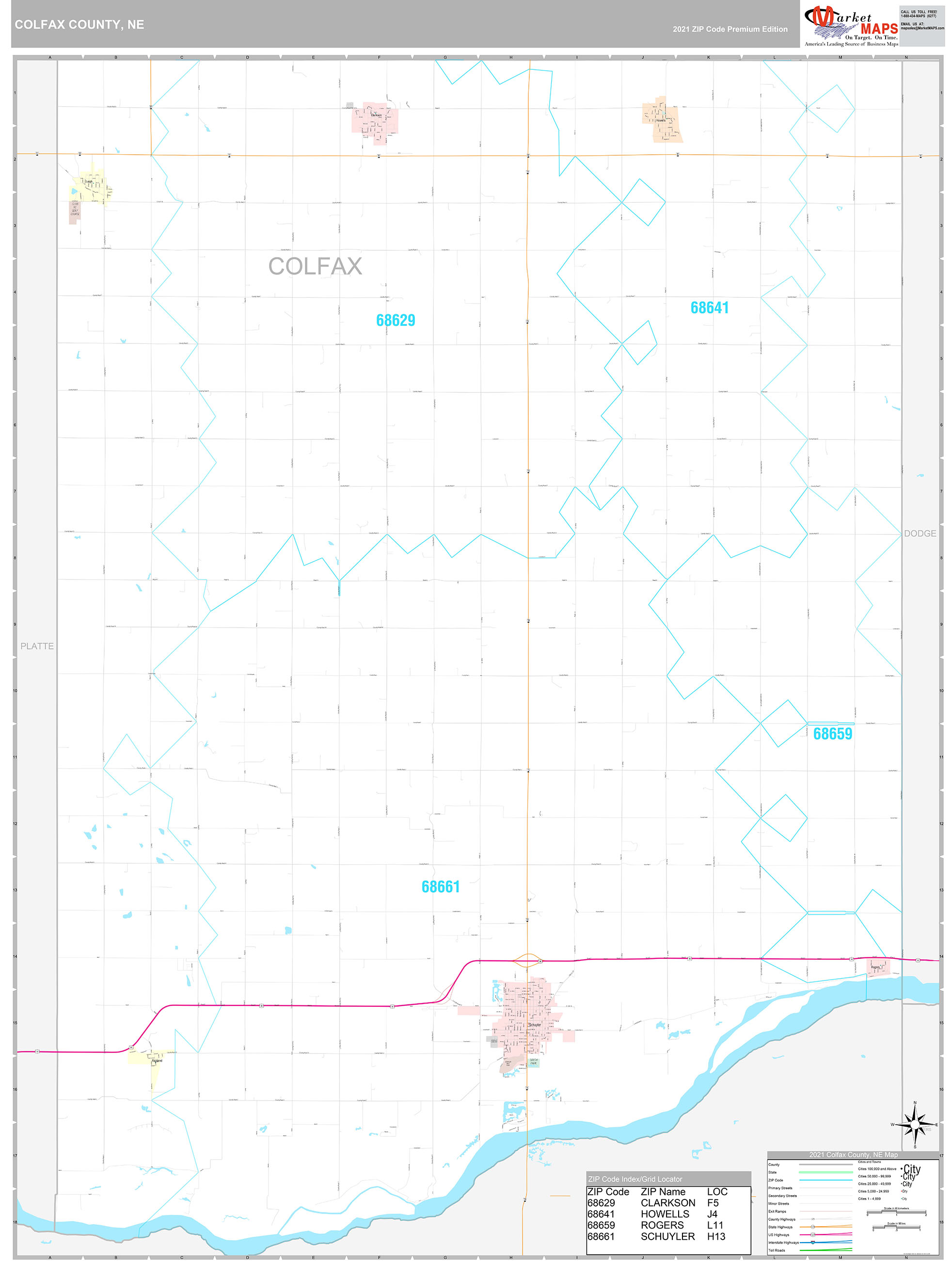 Colfax County, NE Wall Map Premium Style by MarketMAPS - MapSales