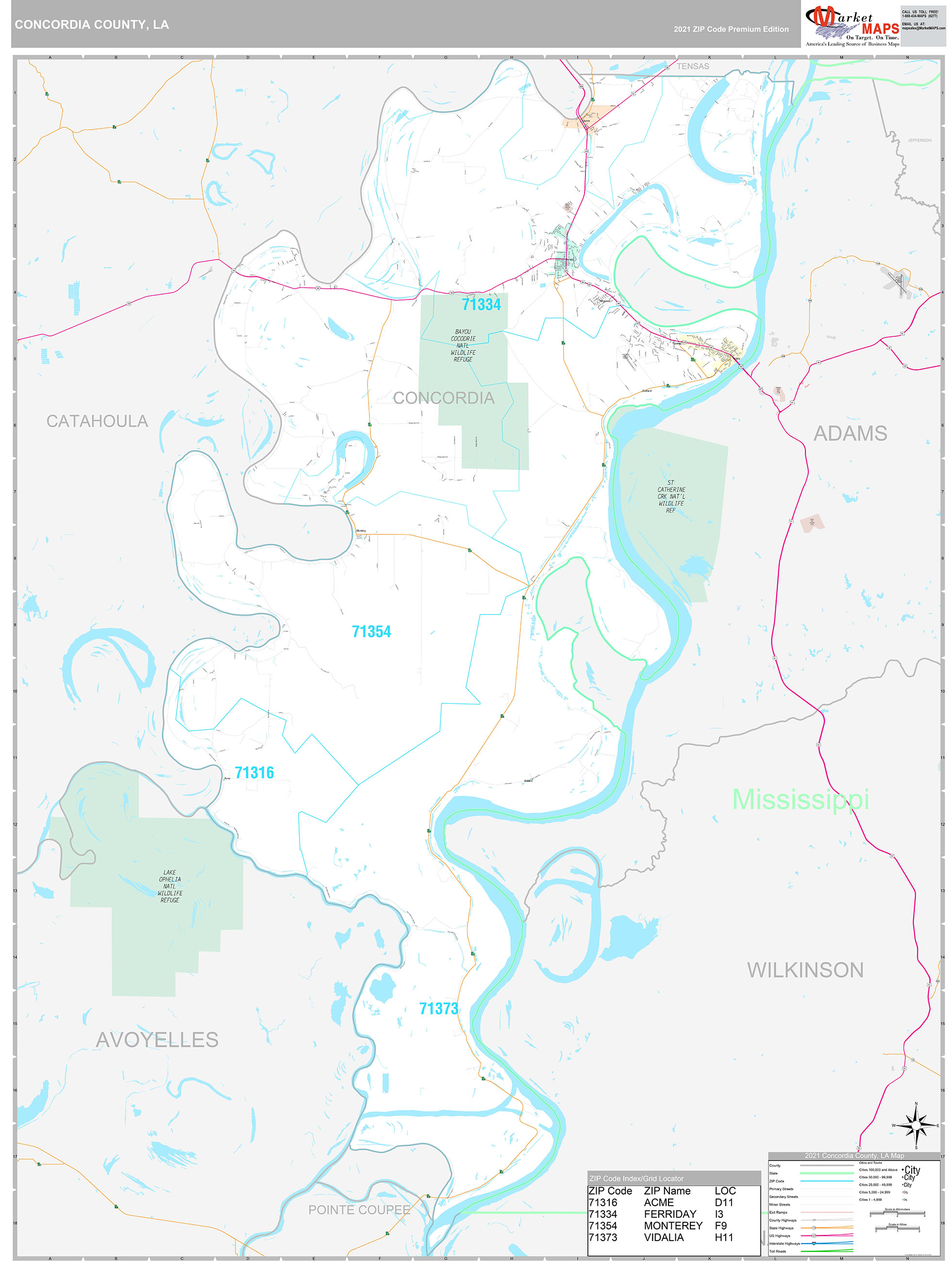 Concordia County, LA Wall Map Premium Style by MarketMAPS - MapSales