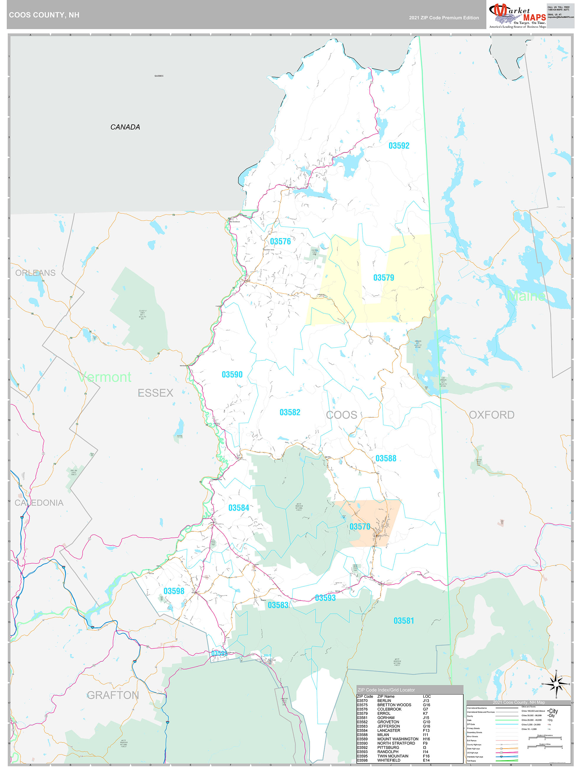 Coos County, NH Wall Map Premium Style by MarketMAPS - MapSales
