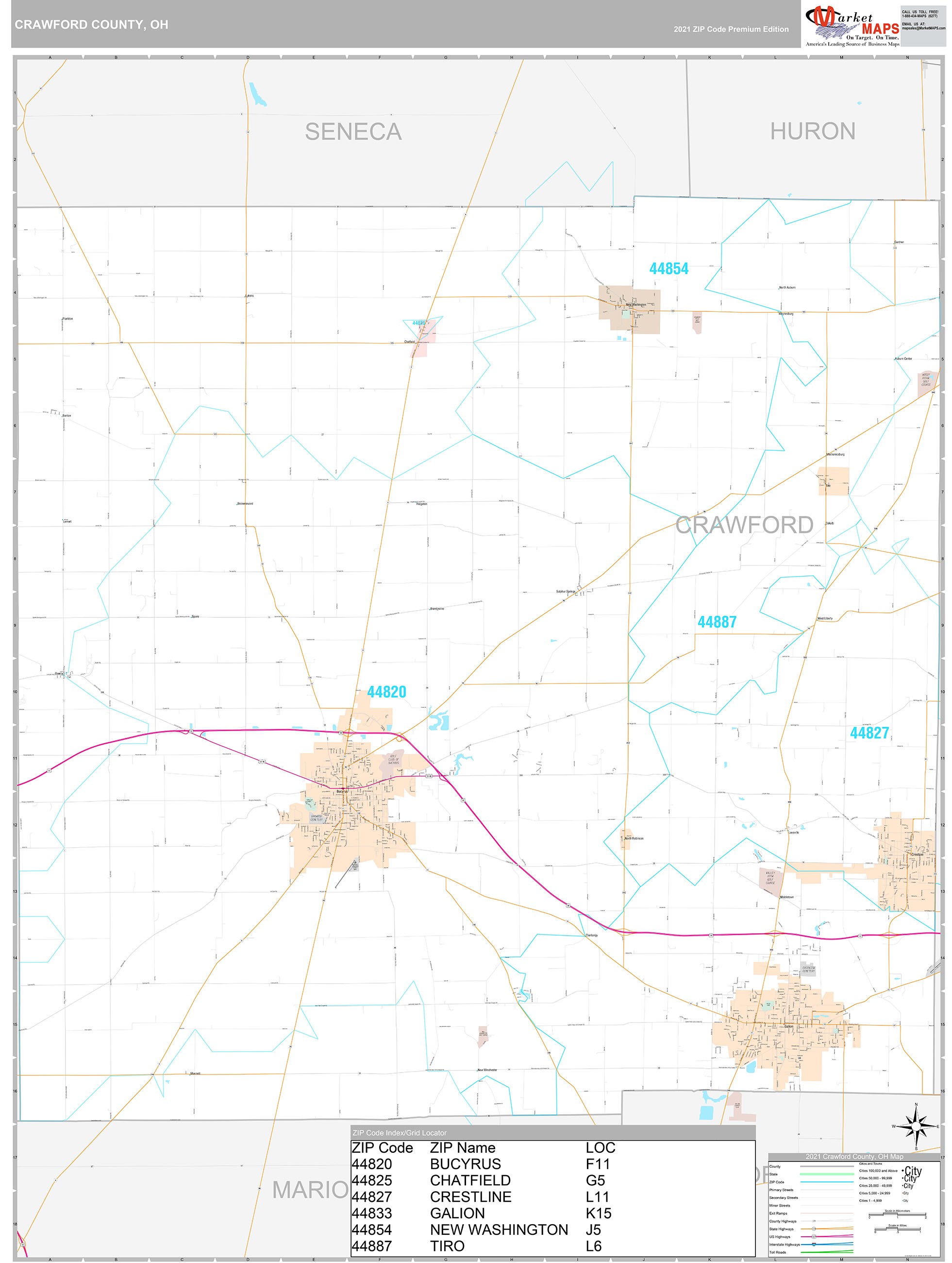 Crawford County, OH Wall Map Premium Style by MarketMAPS - MapSales