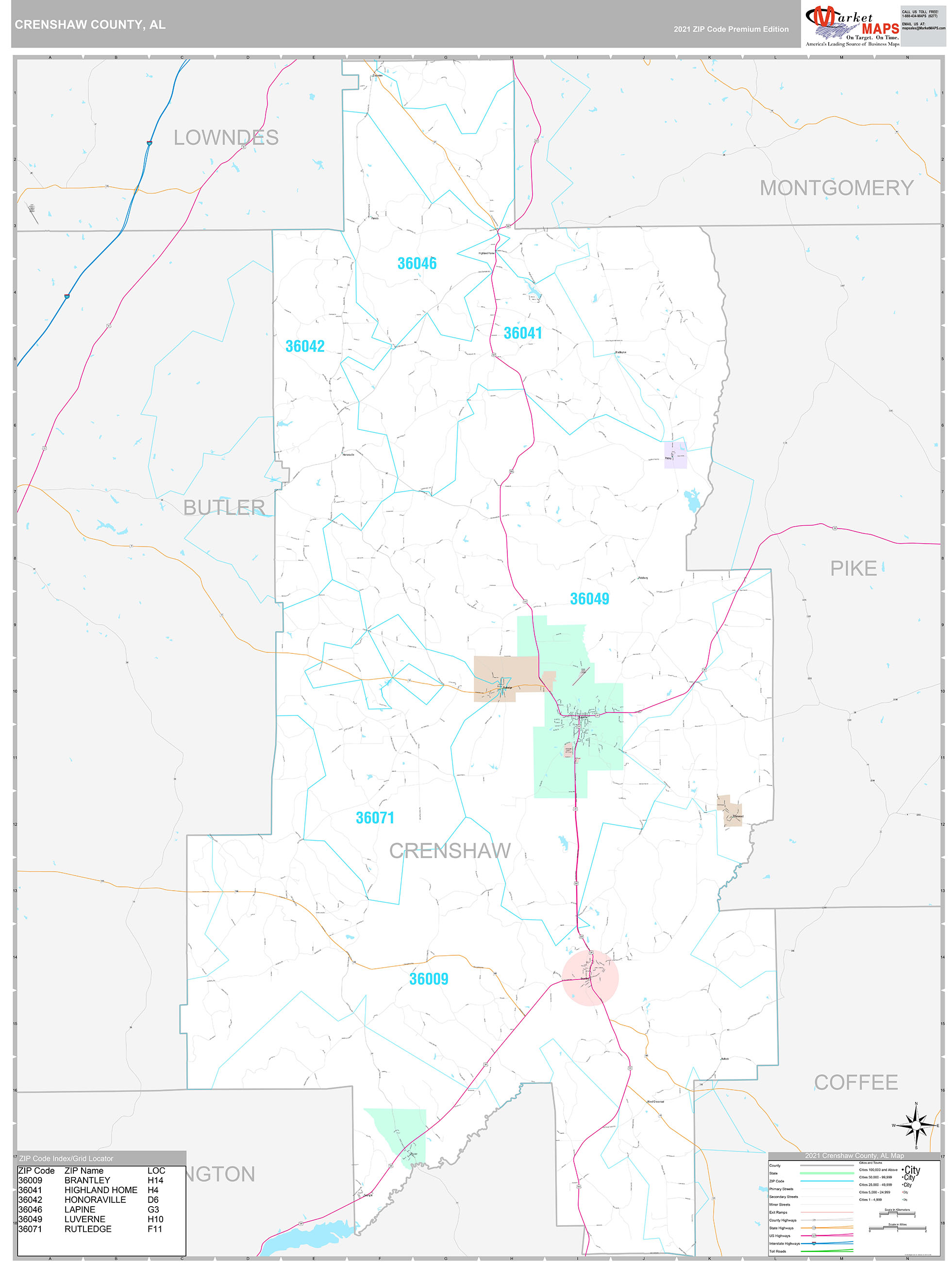 Crenshaw County, AL Wall Map Premium Style by MarketMAPS Crenshaw County, AL Wall Map Premium Style by MarketMAPS