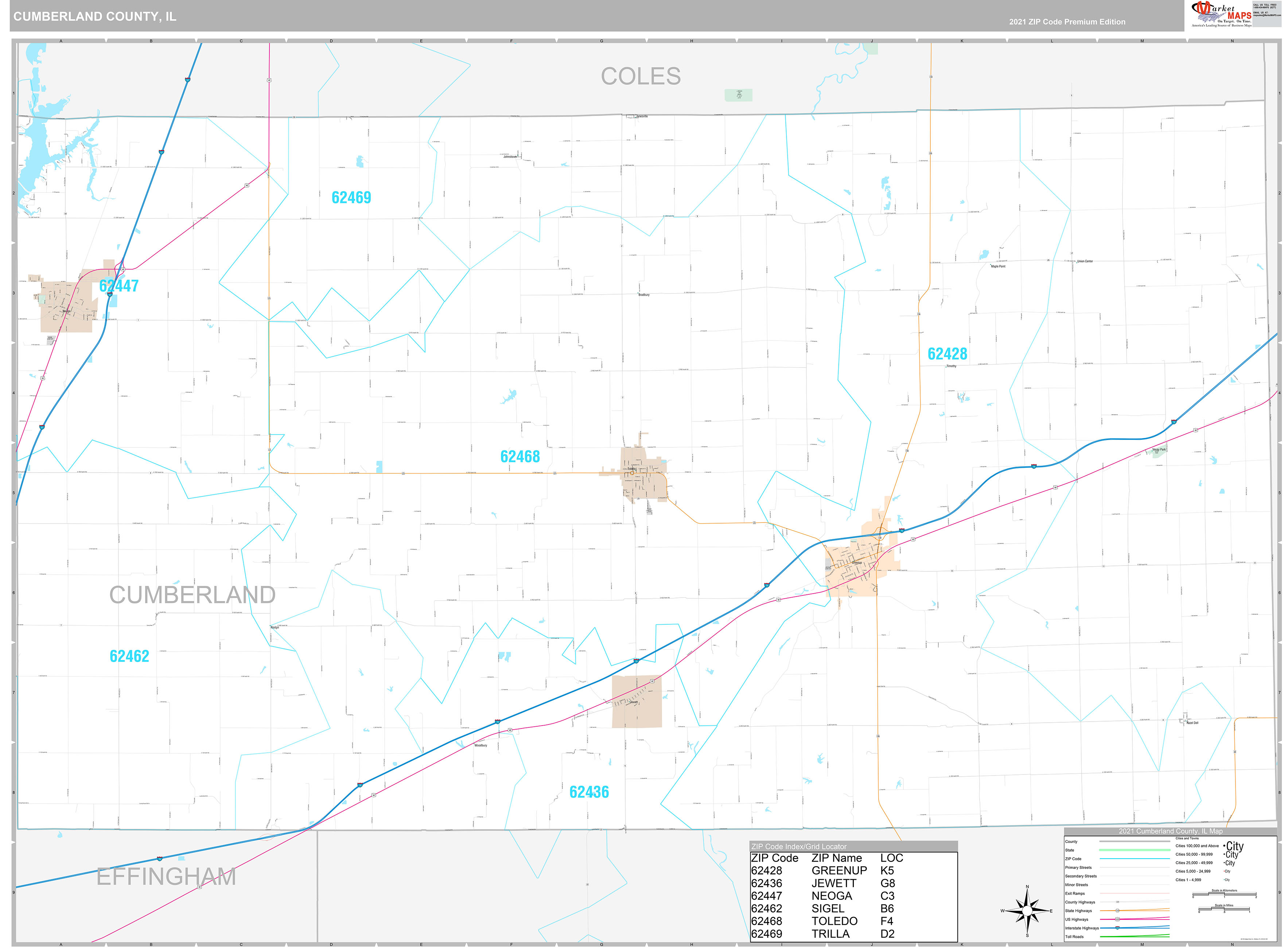 Cumberland County, IL Wall Map Premium Style by MarketMAPS - MapSales