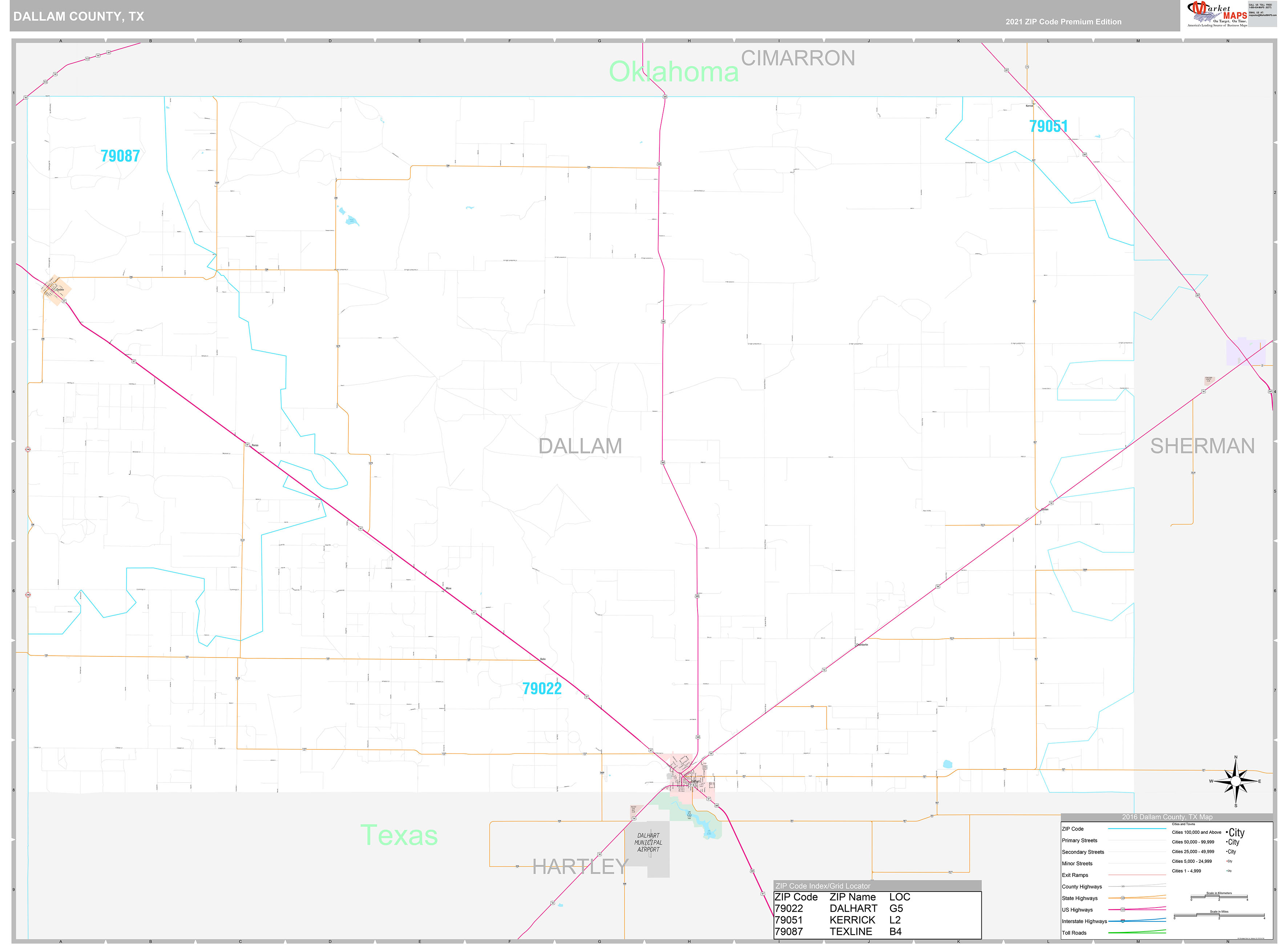 Dallam County, TX Wall Map Premium Style by MarketMAPS