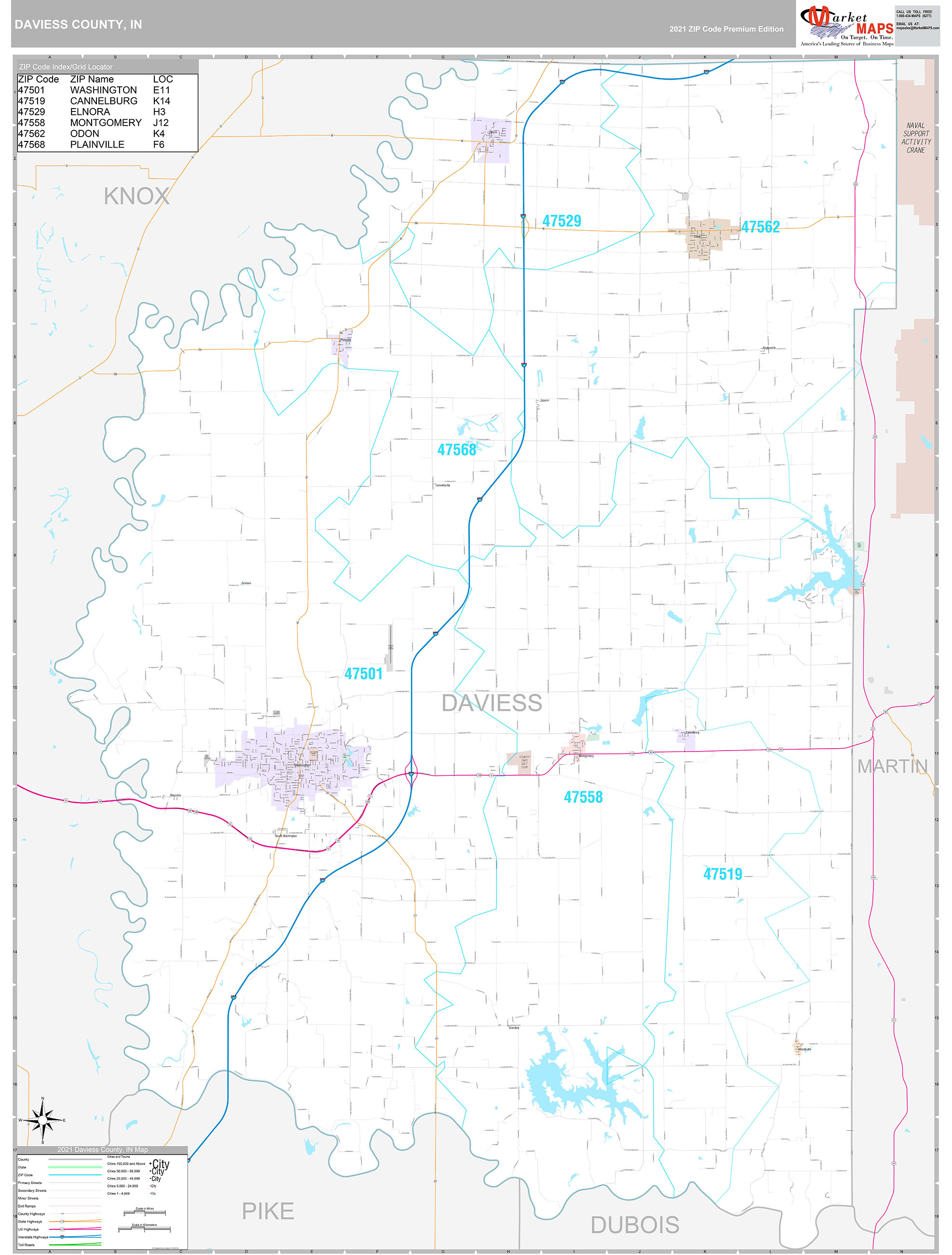 Daviess County, IN Wall Map Premium Style by MarketMAPS - MapSales