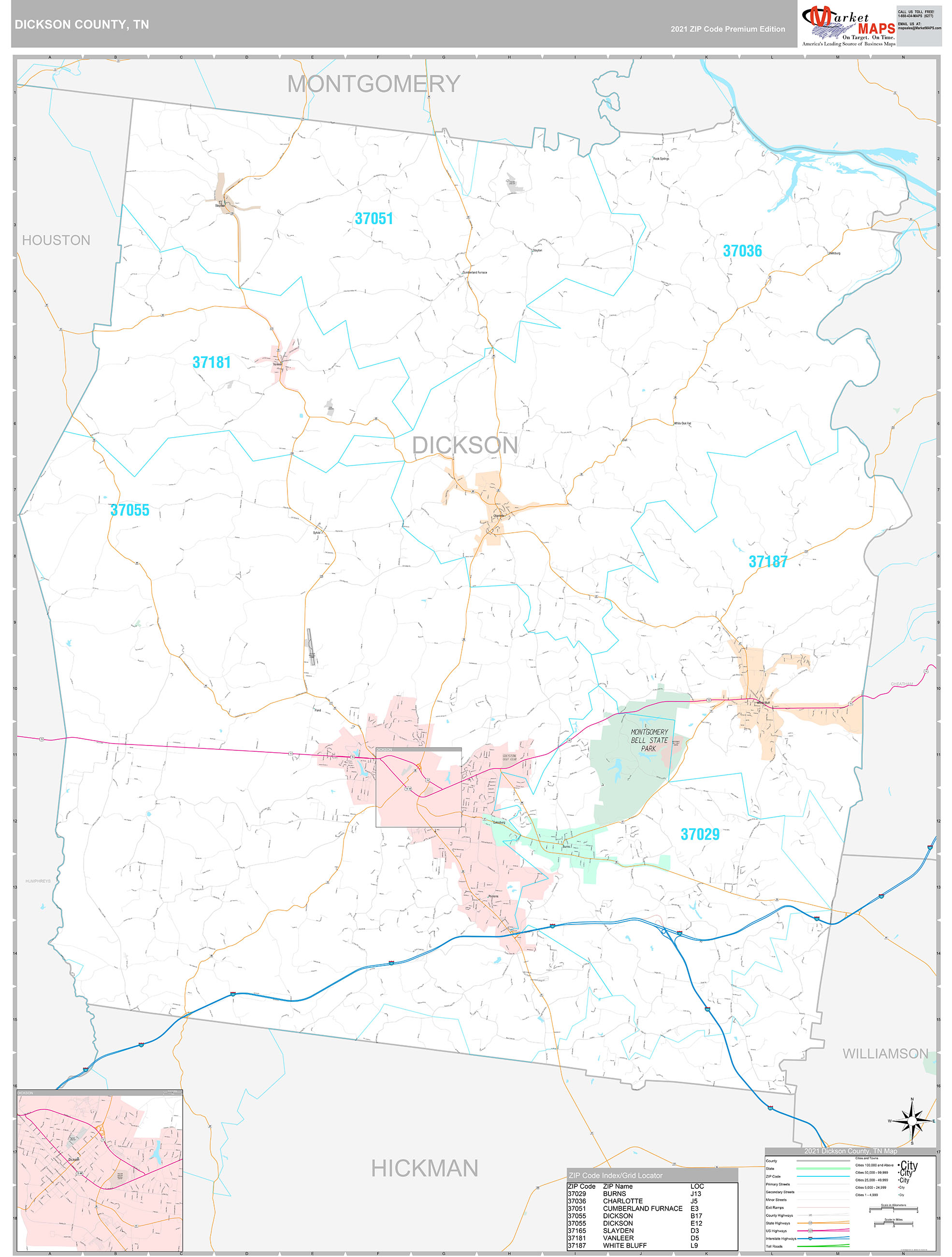 Dickson County Tn Wall Map Premium Style By Marketmaps Mapsales