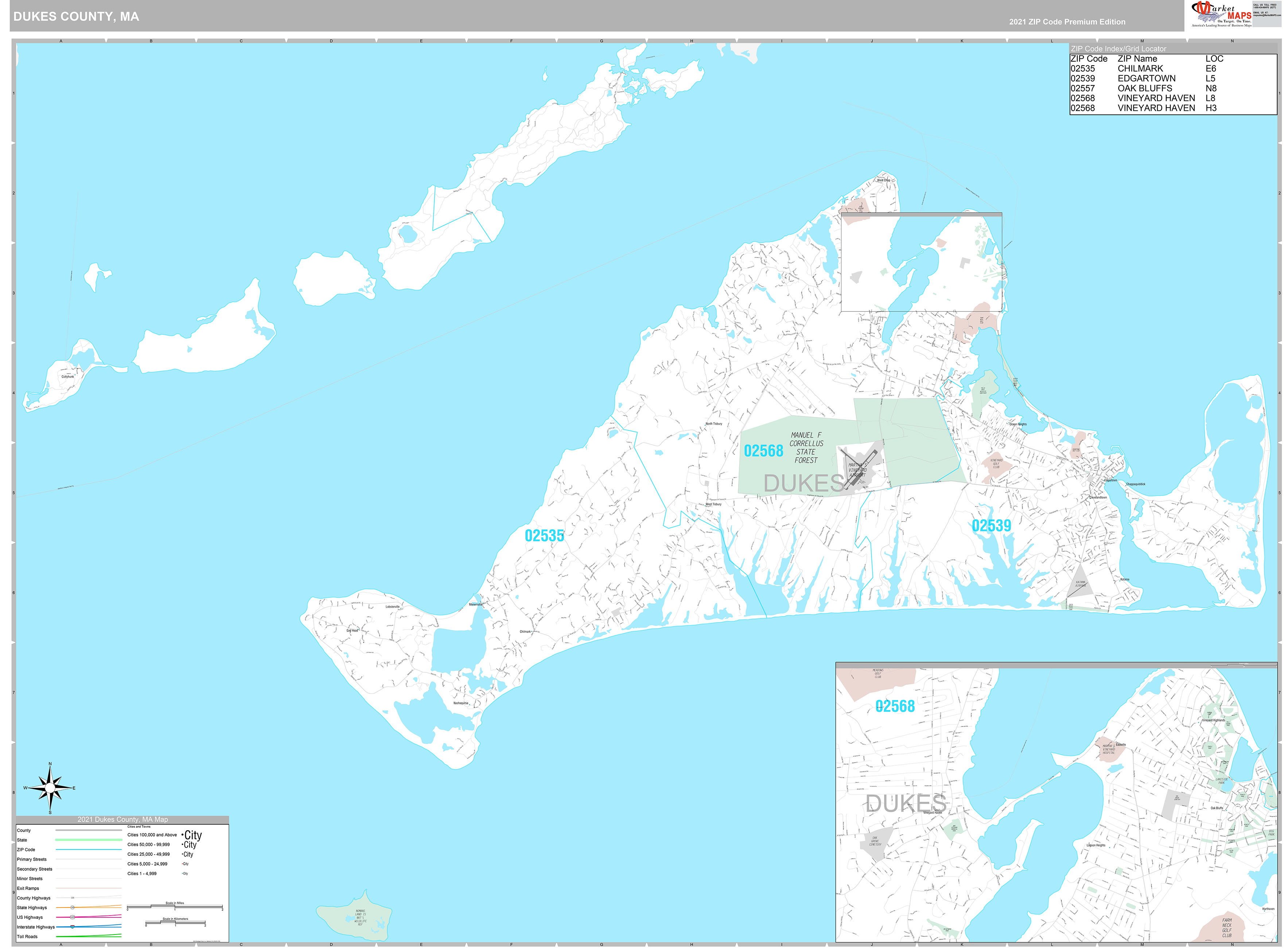Dukes County, MA Wall Map Premium Style by MarketMAPS - MapSales