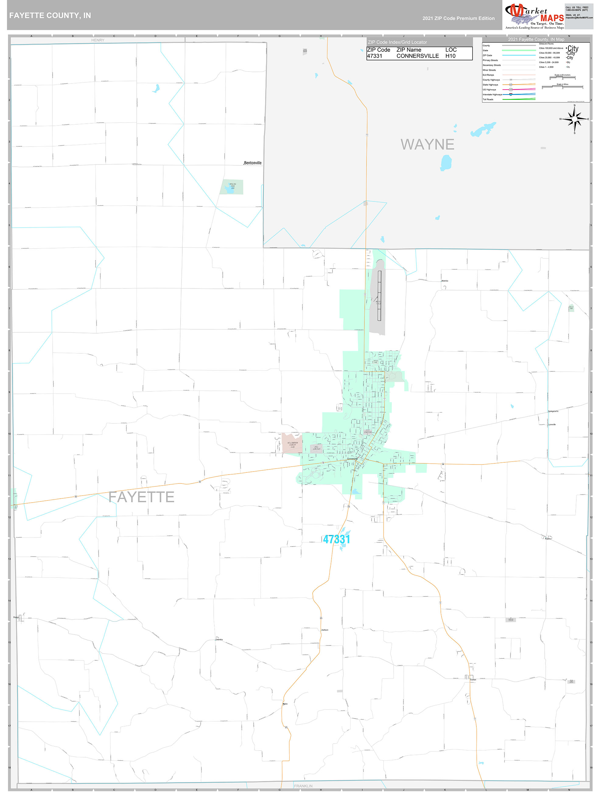 Fayette County, IN Wall Map Premium Style by MarketMAPS - MapSales.com