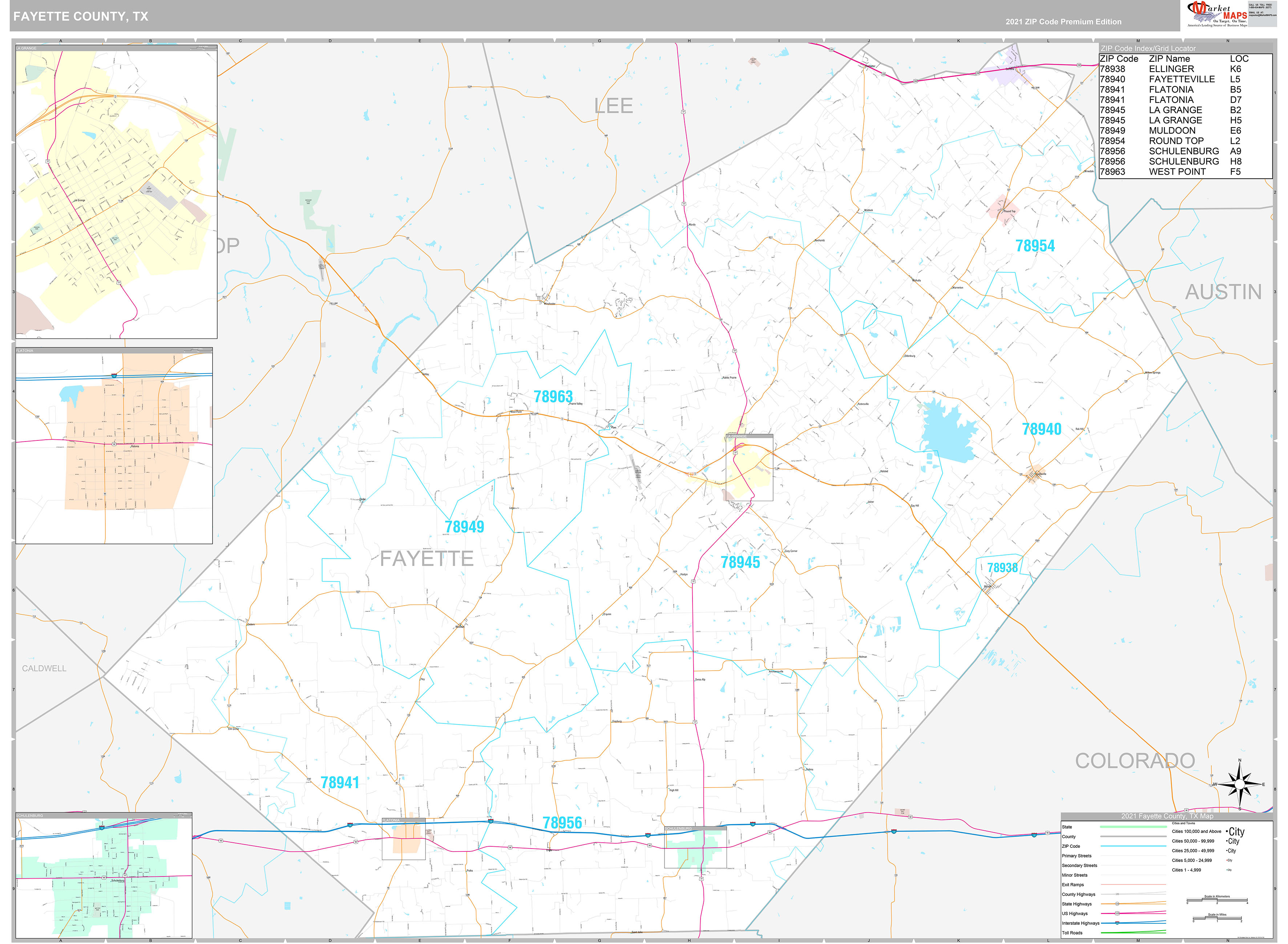 Fayette County, TX Wall Map Premium Style by MarketMAPS - MapSales