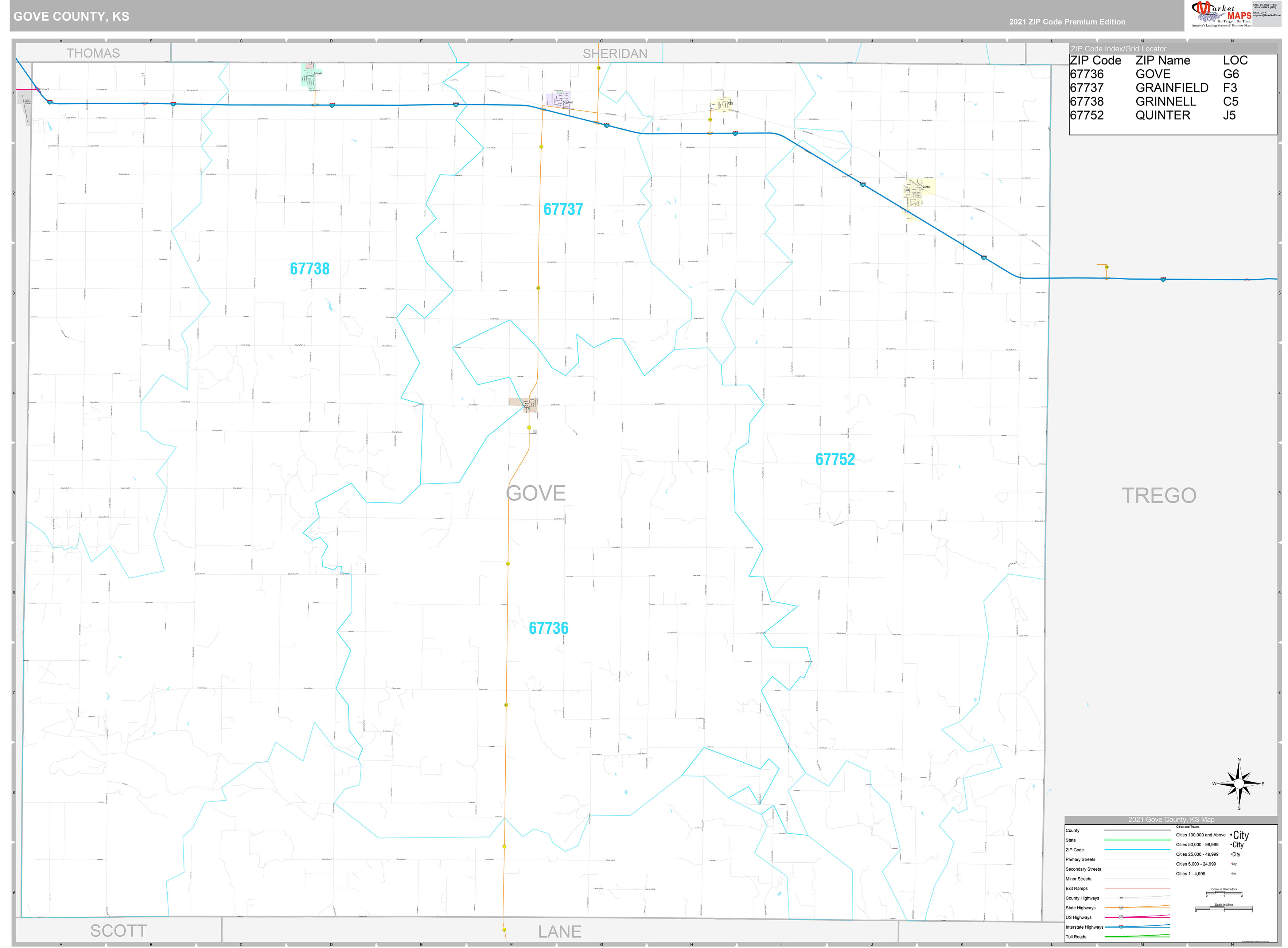 Gove County, KS Wall Map Premium Style by MarketMAPS - MapSales
