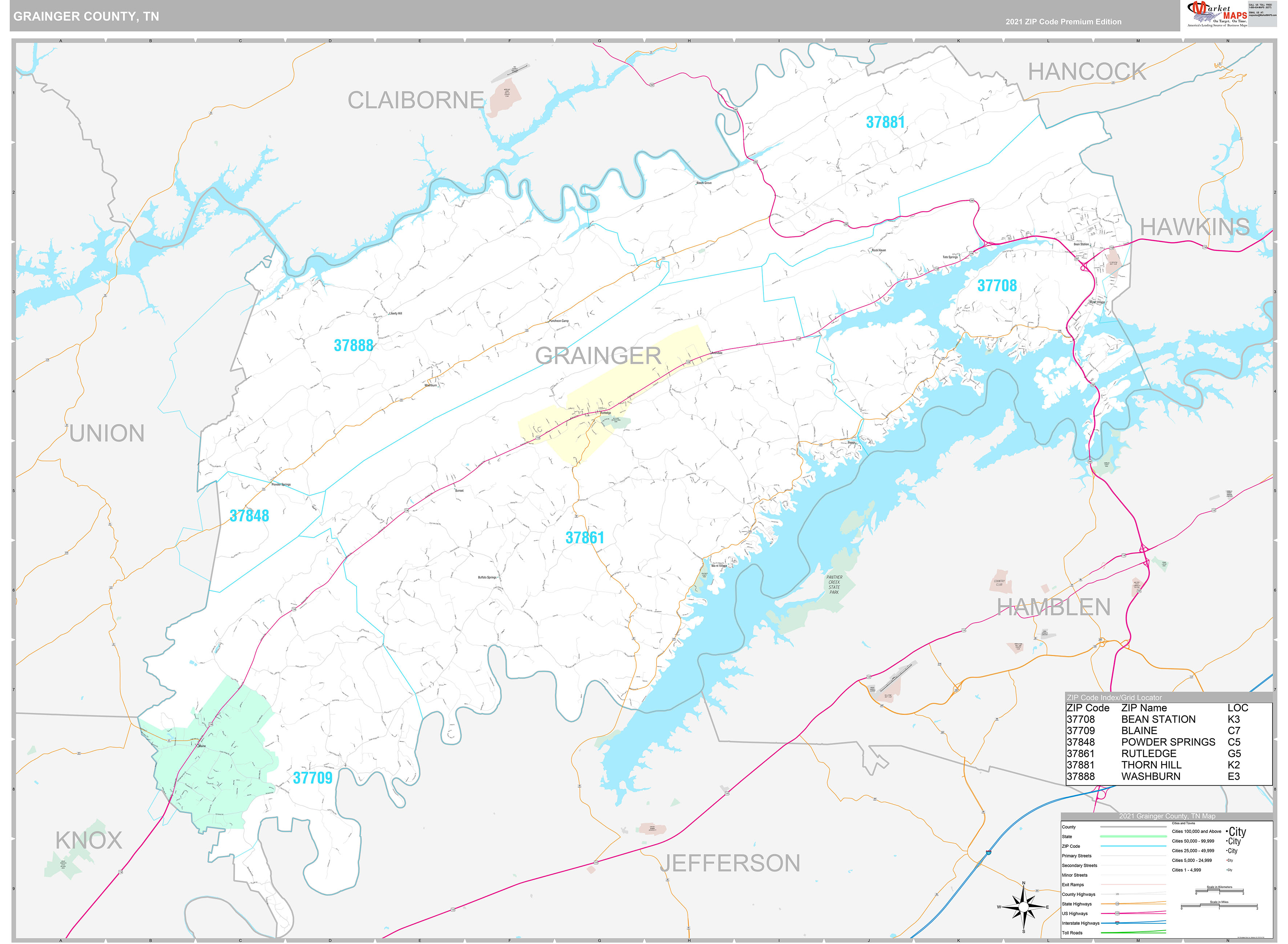Grainger County, TN Wall Map Premium Style by MarketMAPS - MapSales
