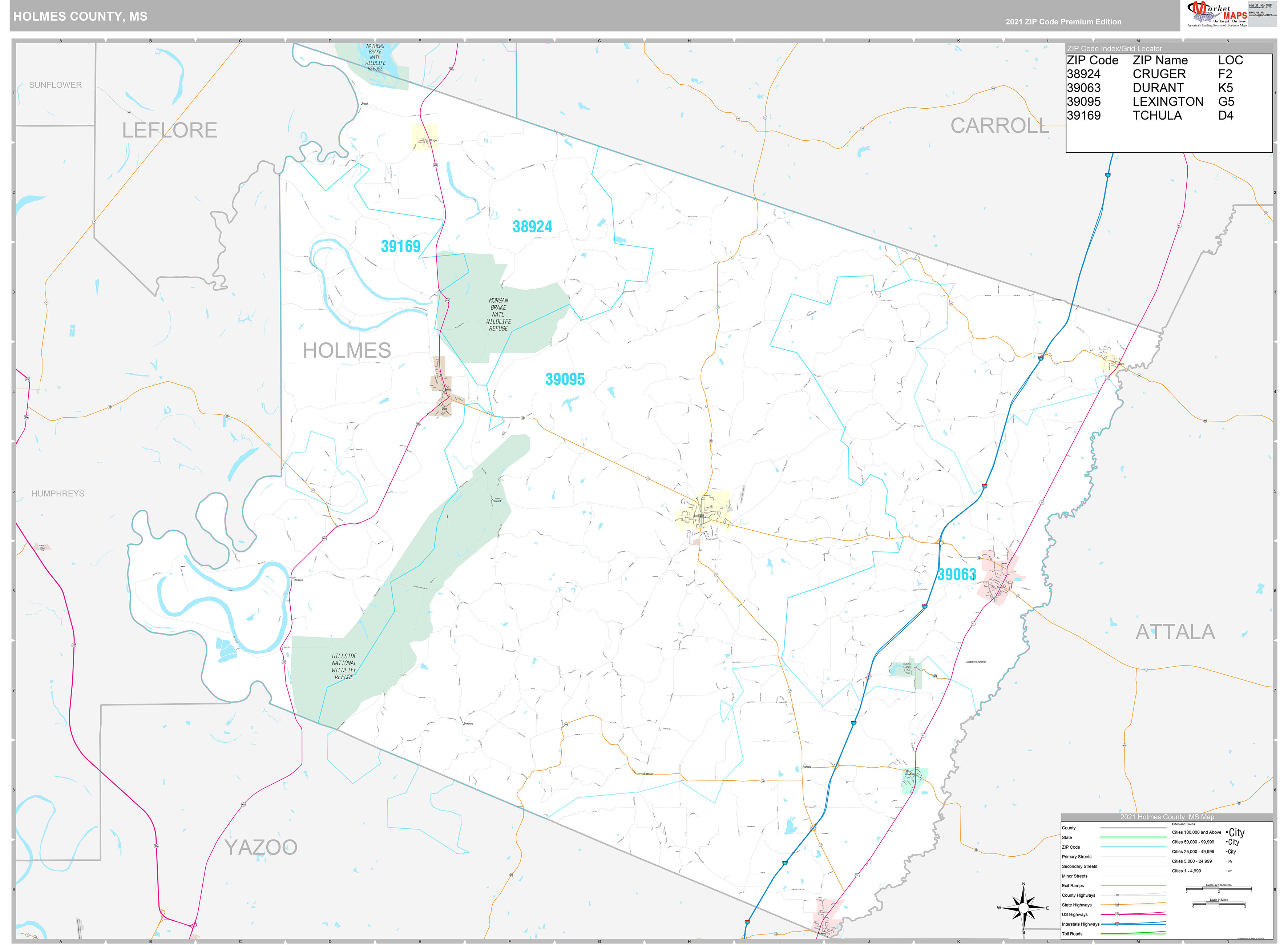 Holmes County Ms Wall Map Premium Style By Marketmaps Mapsales