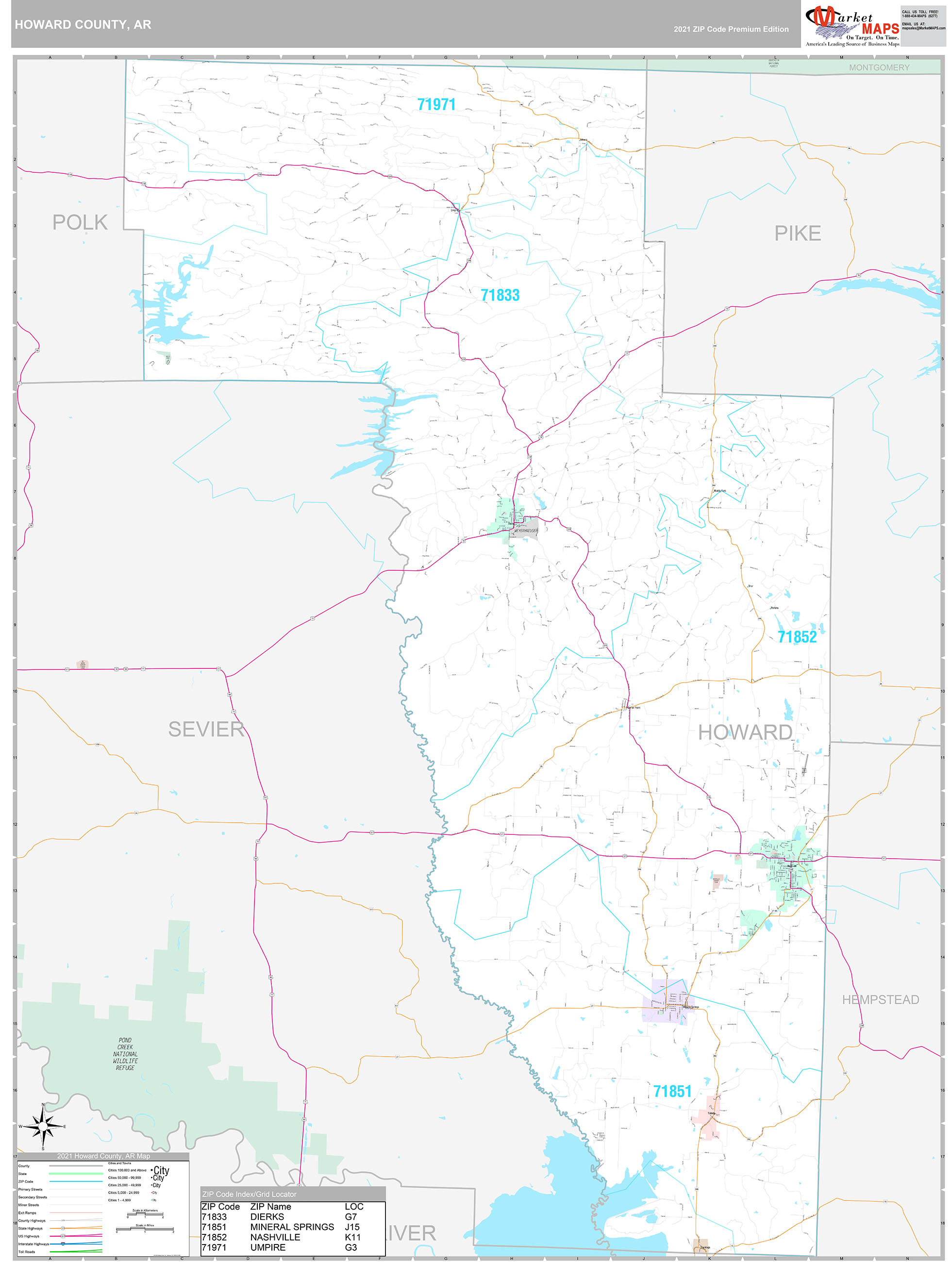 Howard County, AR Wall Map Premium Style by MarketMAPS - MapSales