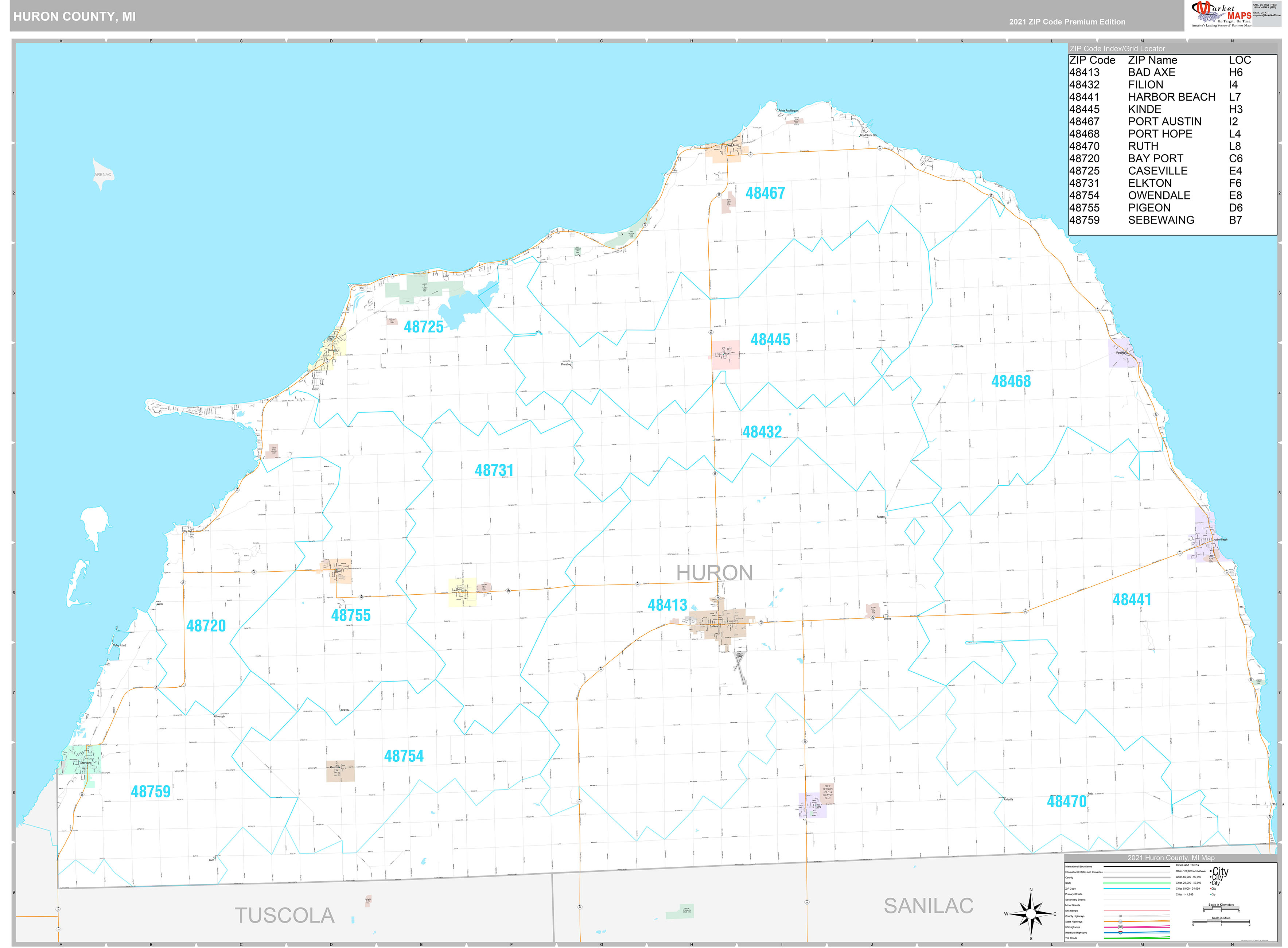 Huron County, MI Wall Map Premium Style by MarketMAPS - MapSales.com Huron County, MI Wall Map Premium Style by MarketMAPS - MapSales.com