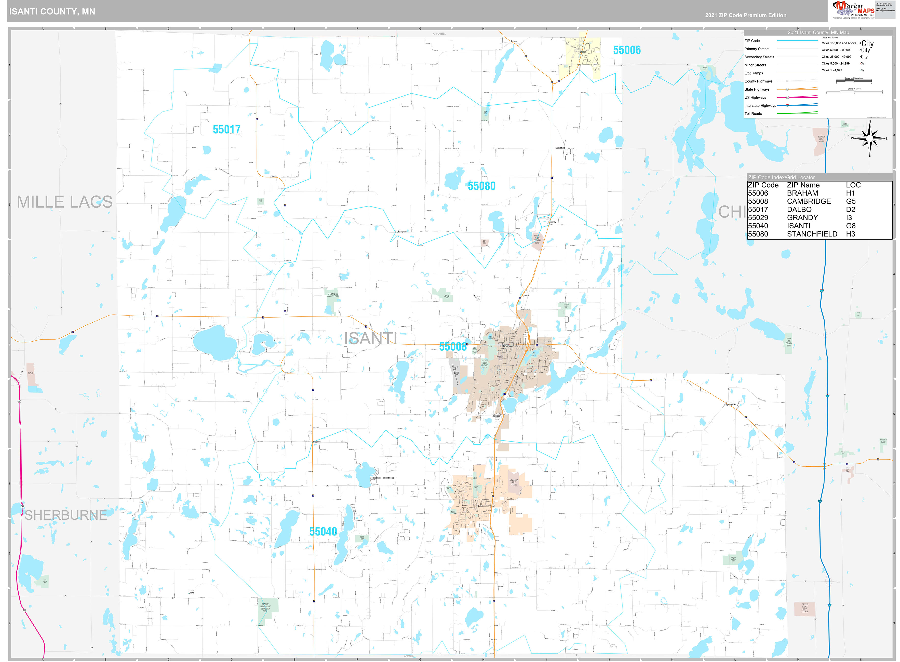 Isanti County Mn Wall Map Premium Style By Marketmaps
