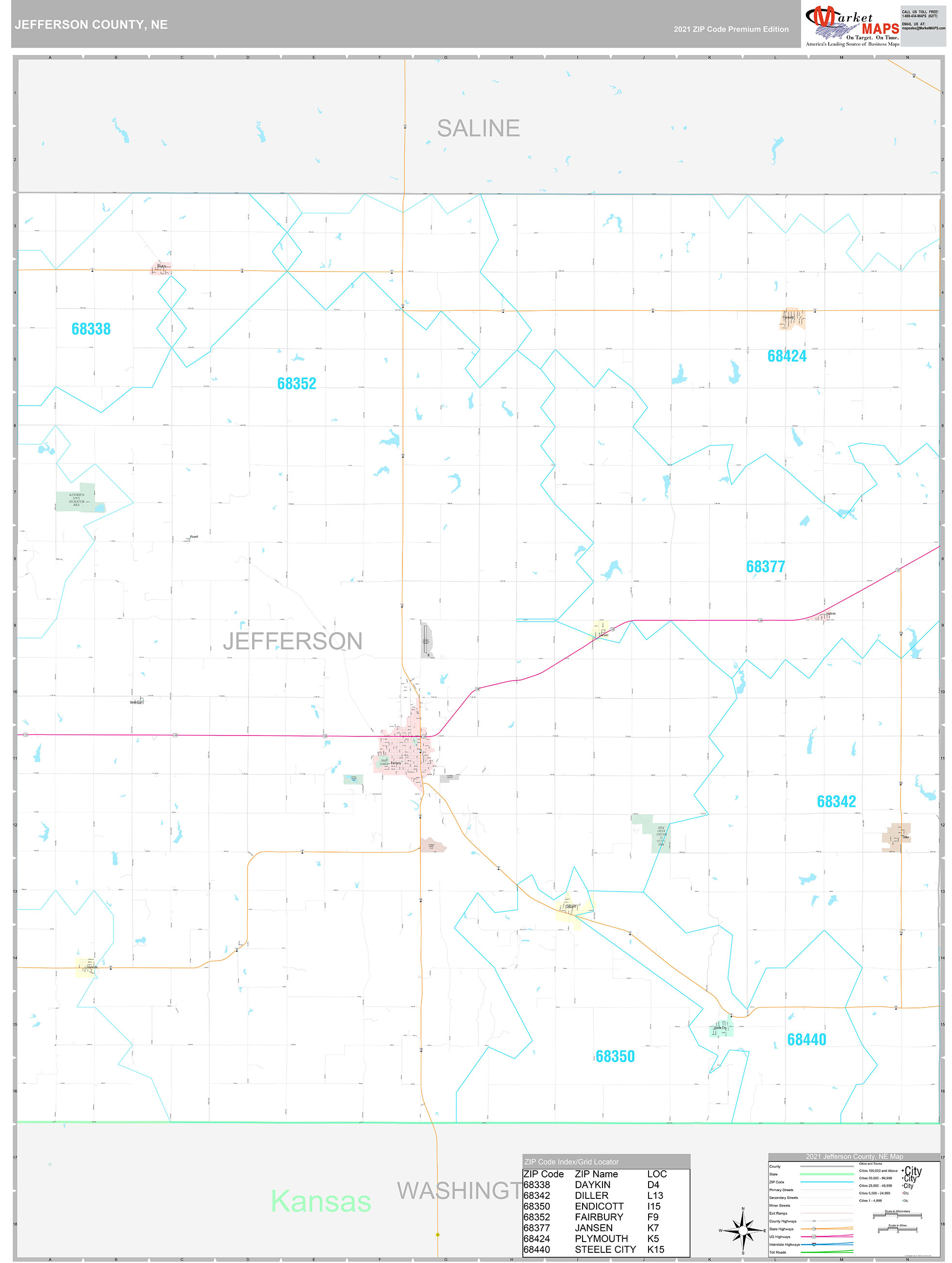 Jefferson County, NE Wall Map Premium Style by MarketMAPS - MapSales.com