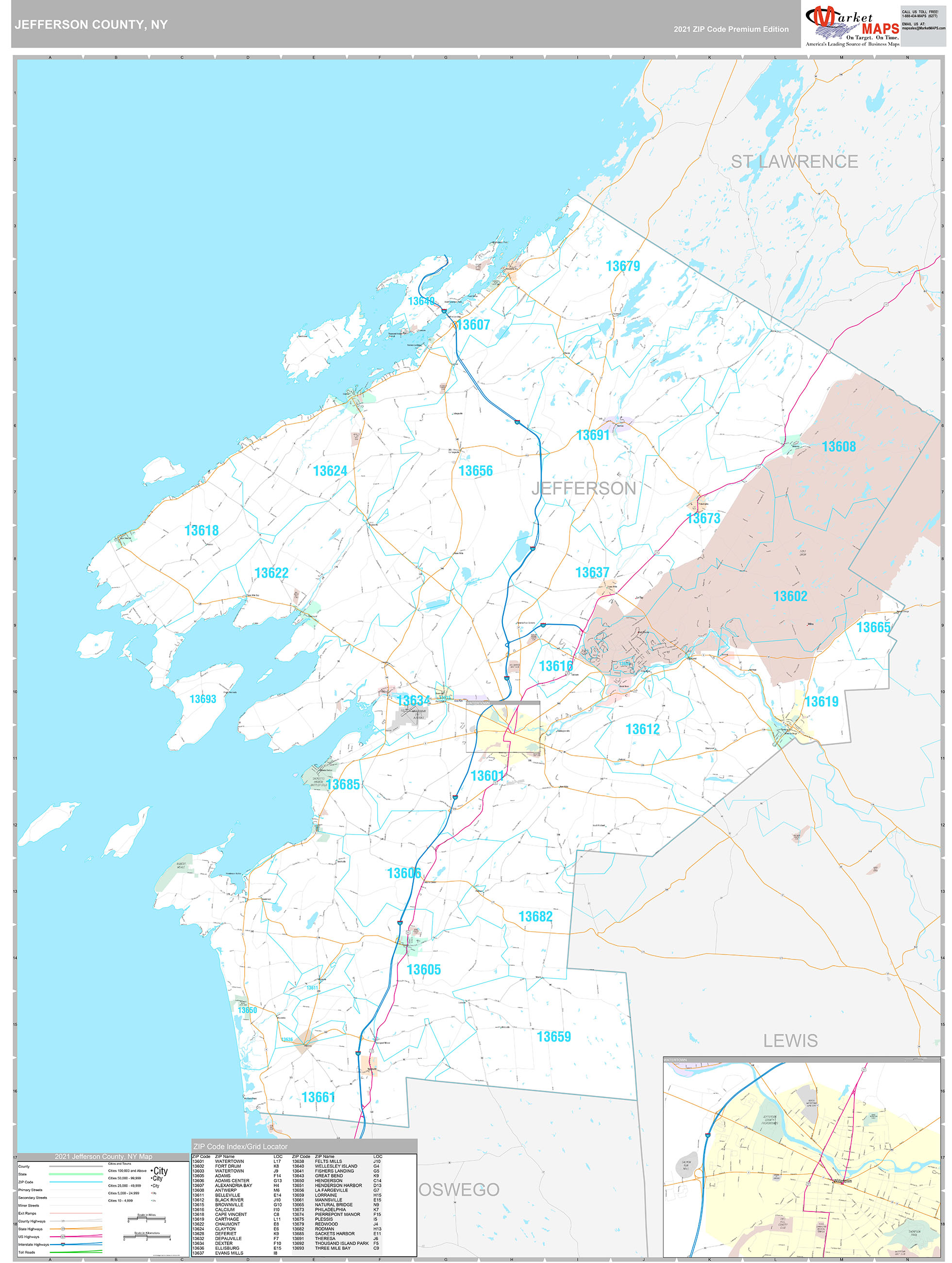Jefferson County, NY Wall Map Premium Style by MarketMAPS - MapSales Jefferson County, NY Wall Map Premium Style by MarketMAPS - MapSales