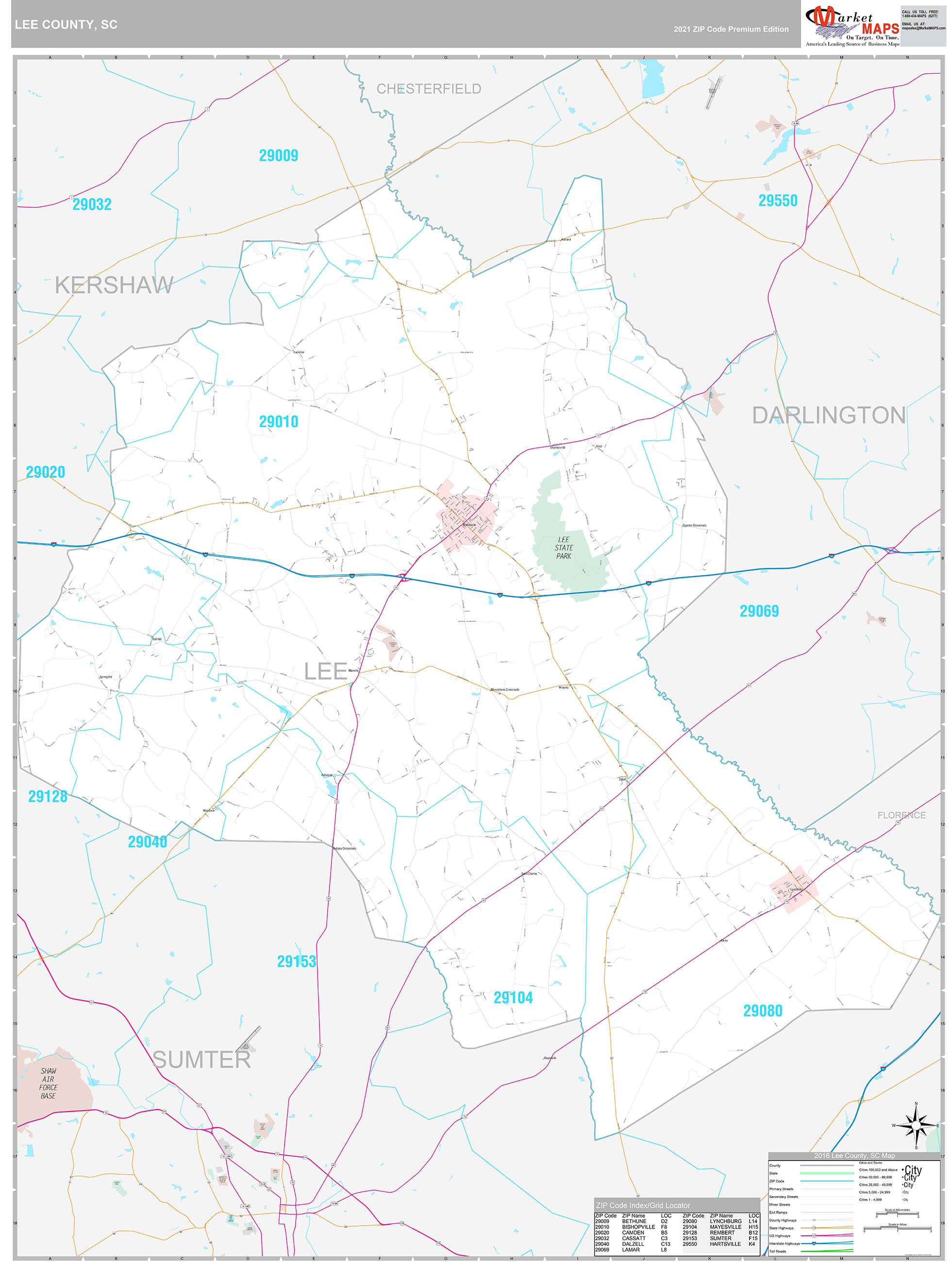 Lee County, SC Wall Map Premium Style by MarketMAPS