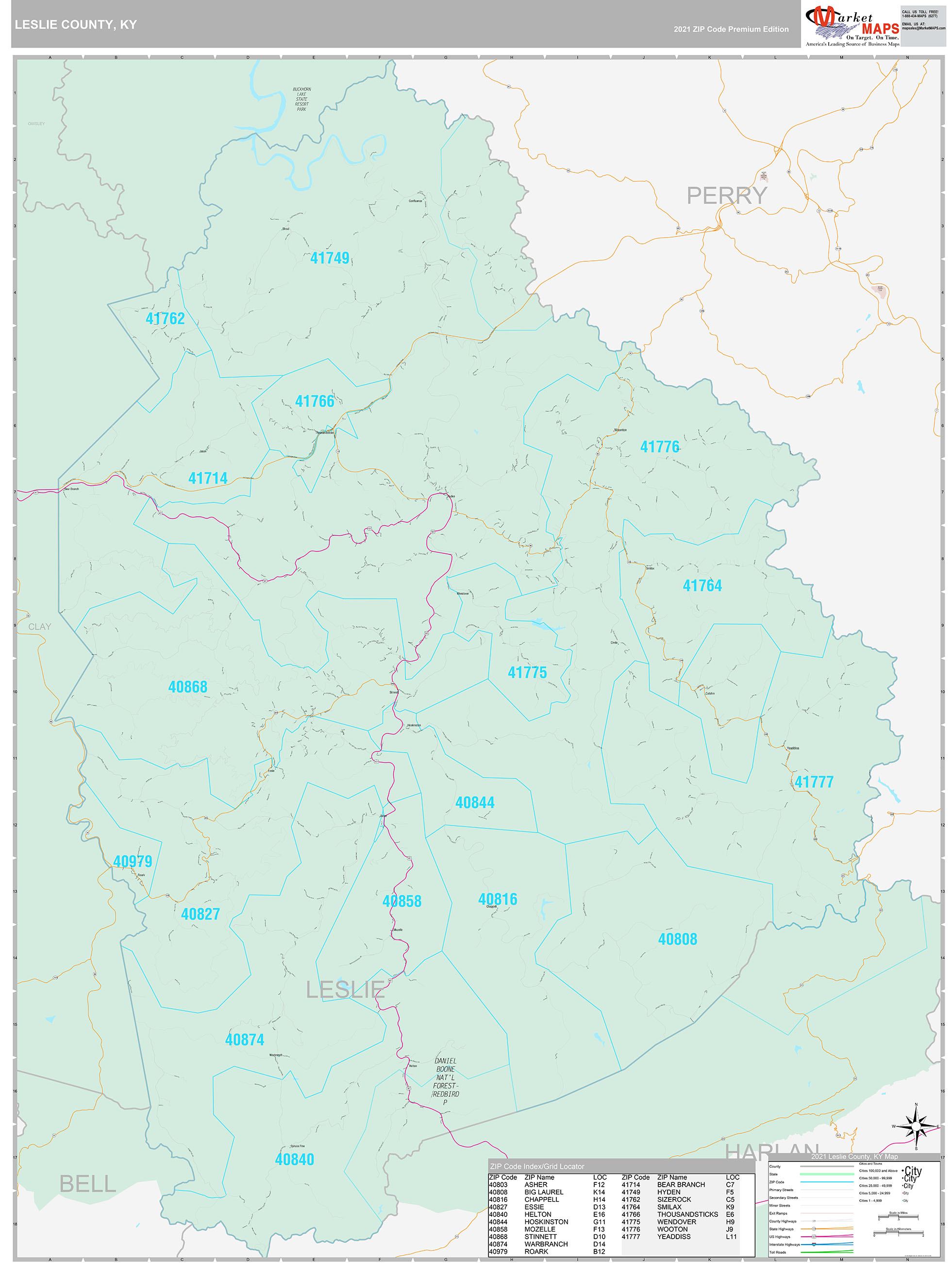 Leslie County Ky Wall Map Premium Style By Marketmaps Mapsales