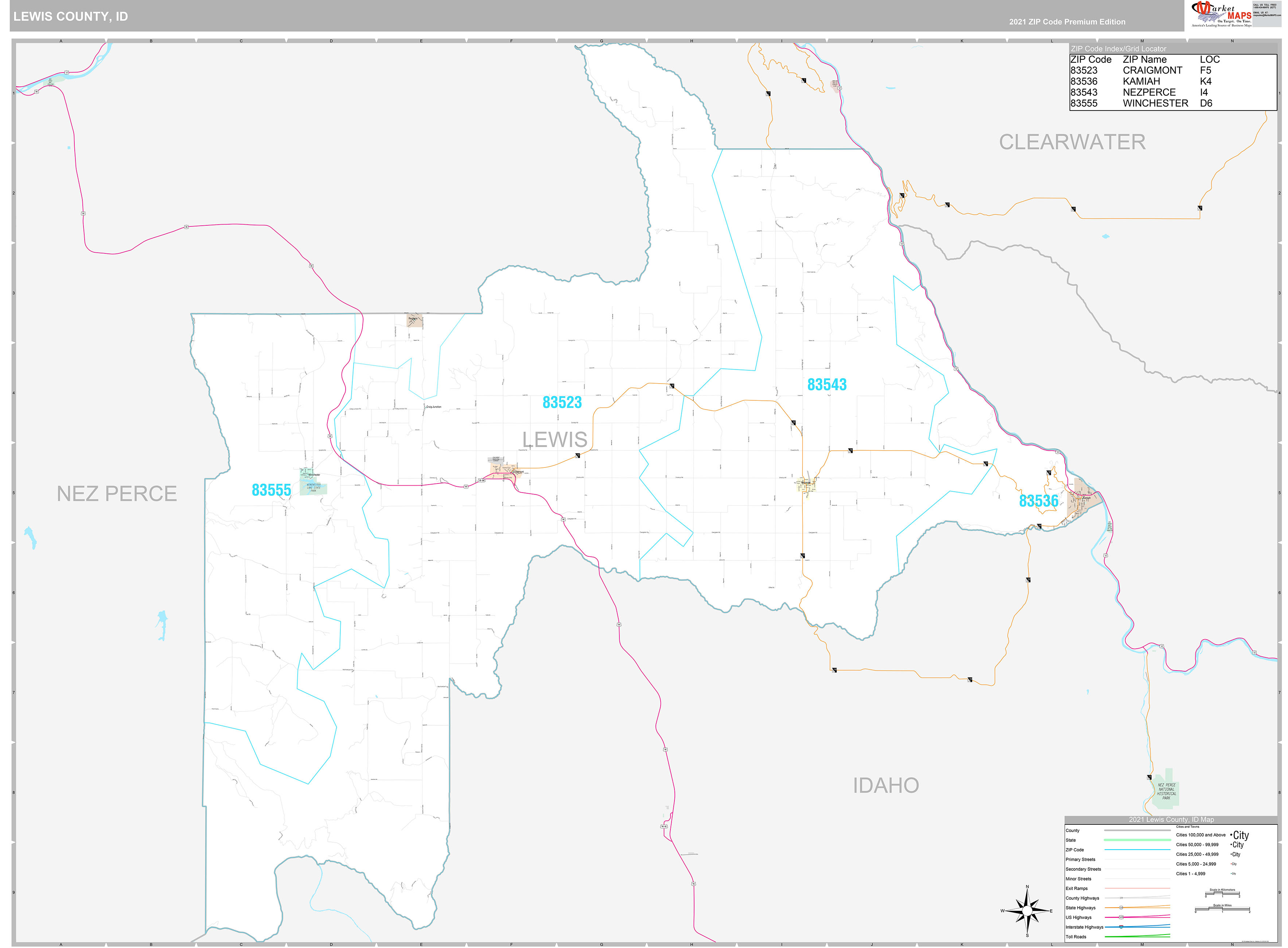 Lewis County, ID Wall Map Premium Style by MarketMAPS - MapSales