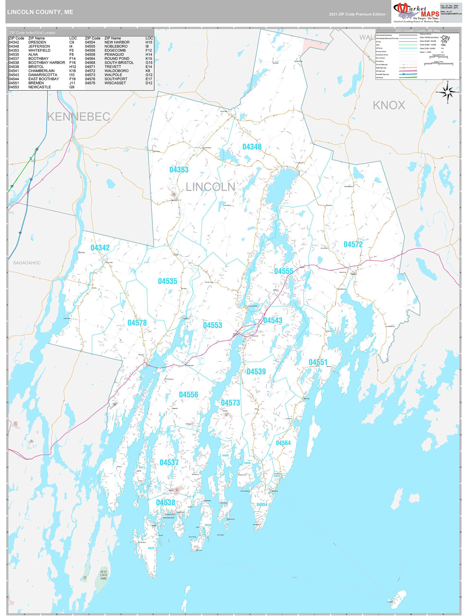 Lincoln County, ME Wall Map Premium Style by MarketMAPS - MapSales