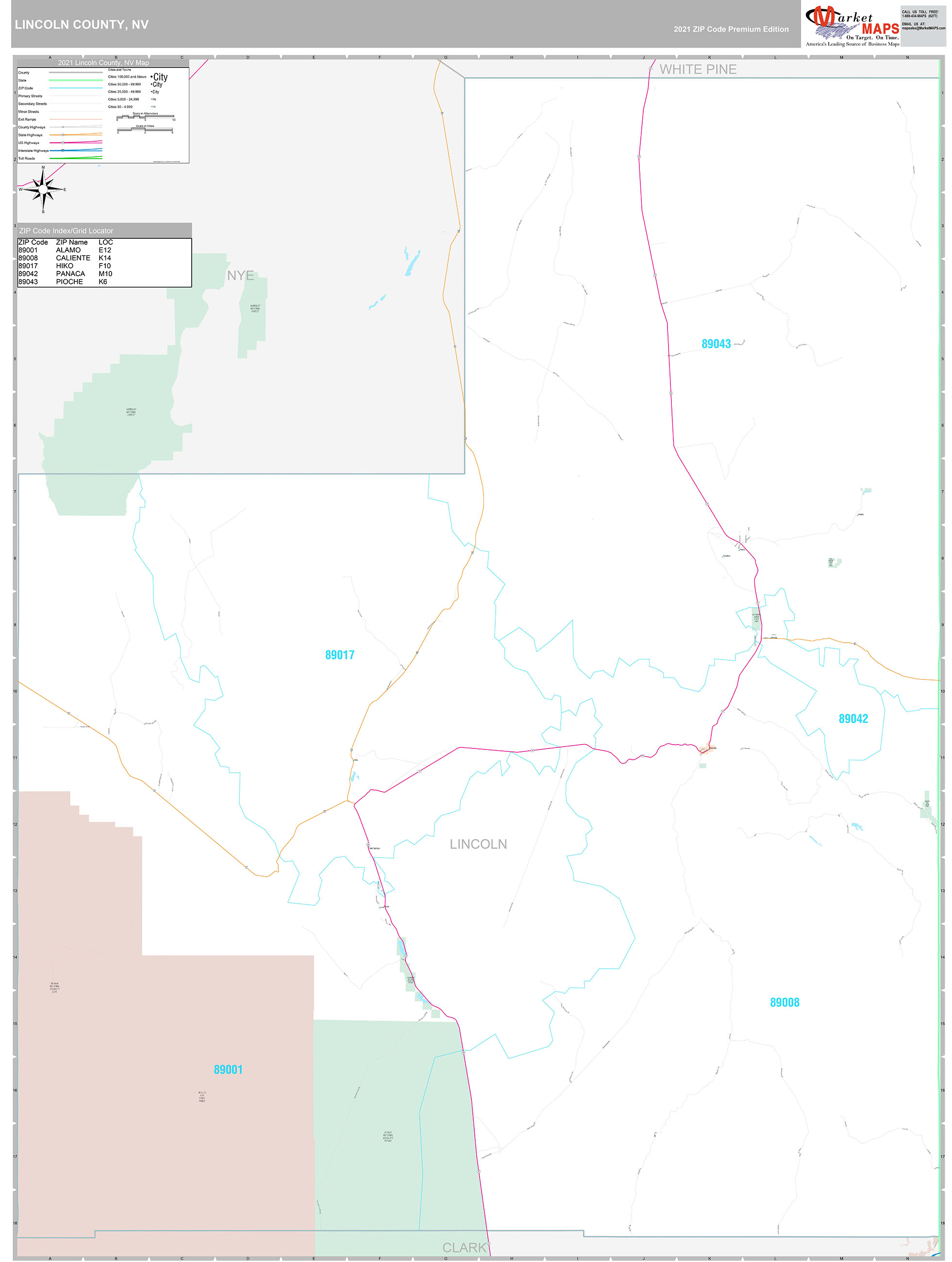 Lincoln County, NV Wall Map Premium Style by MarketMAPS - MapSales