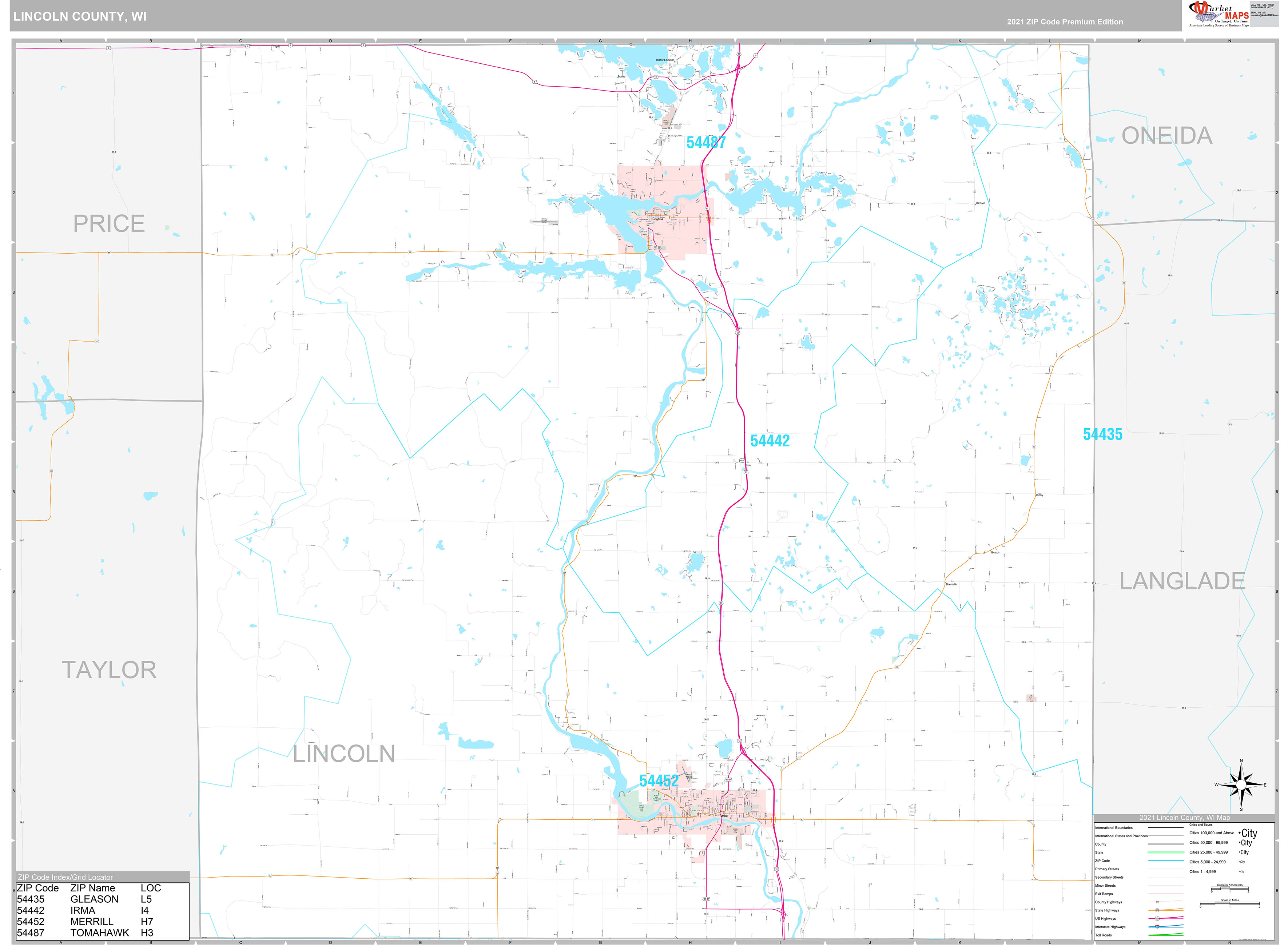Lincoln County, WI Wall Map Premium Style by MarketMAPS - MapSales.com Lincoln County, WI Wall Map Premium Style by MarketMAPS - MapSales.com