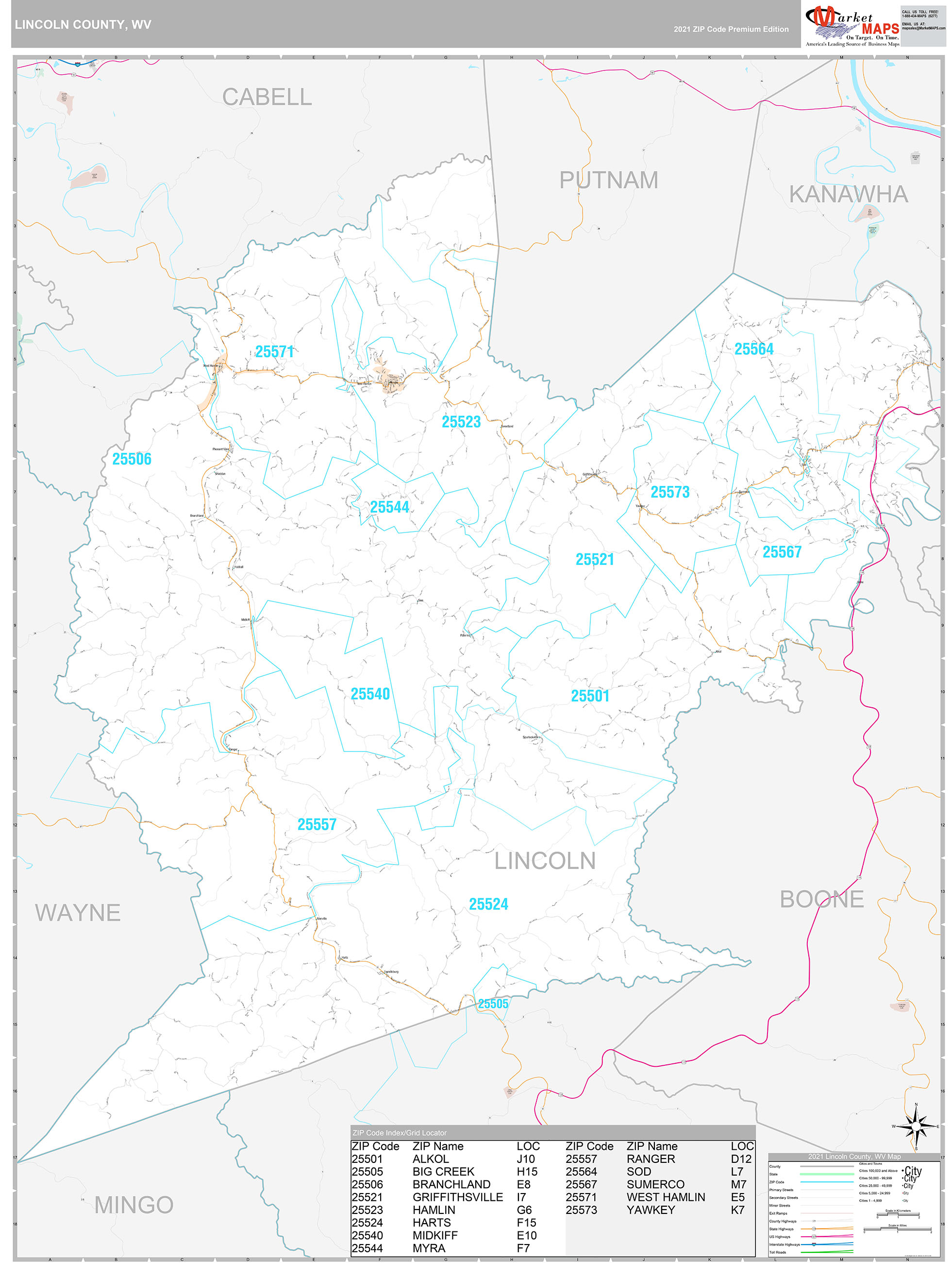 Lincoln County, WV Wall Map Premium Style by MarketMAPS Lincoln County, WV Wall Map Premium Style by MarketMAPS