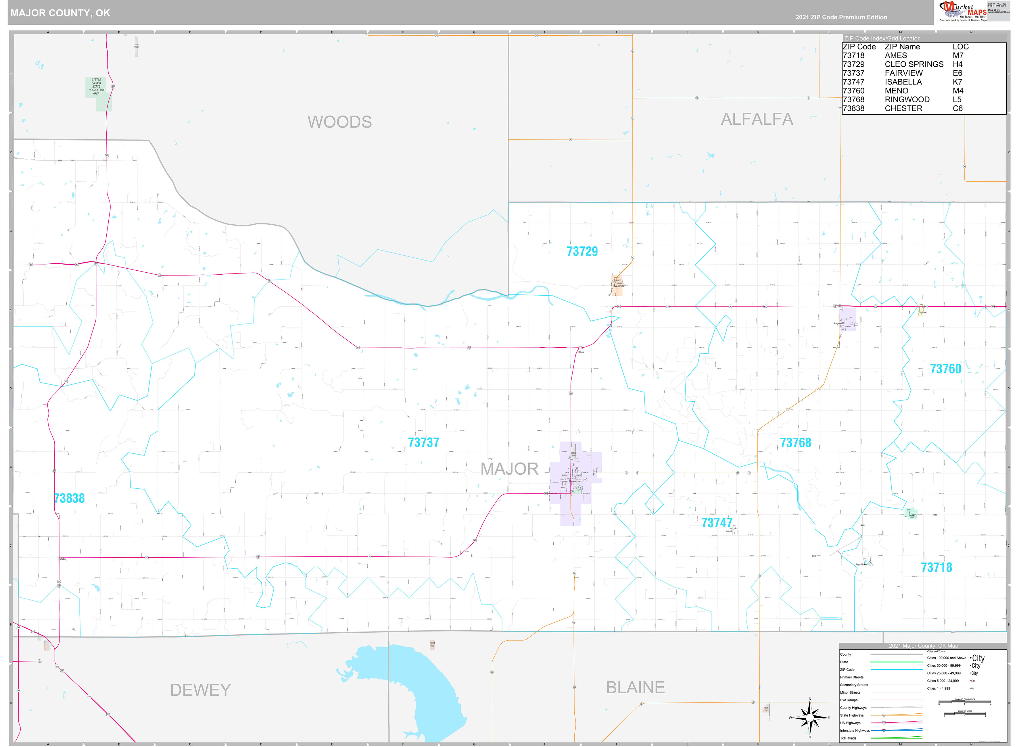 Major County, OK Wall Map Premium Style by MarketMAPS - MapSales