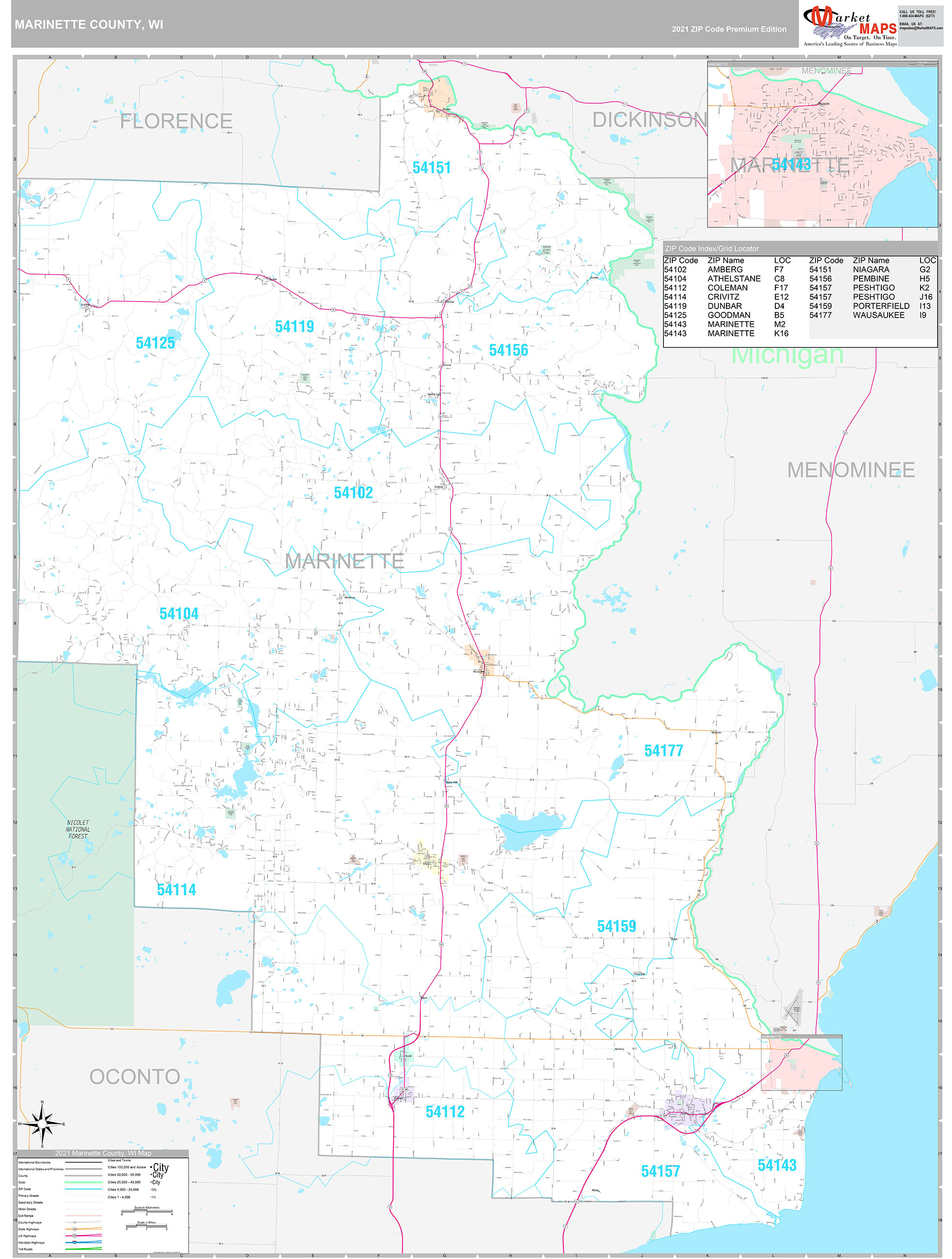 Marinette County, WI Wall Map Premium Style by MarketMAPS - MapSales Marinette County, WI Wall Map Premium Style by MarketMAPS - MapSales